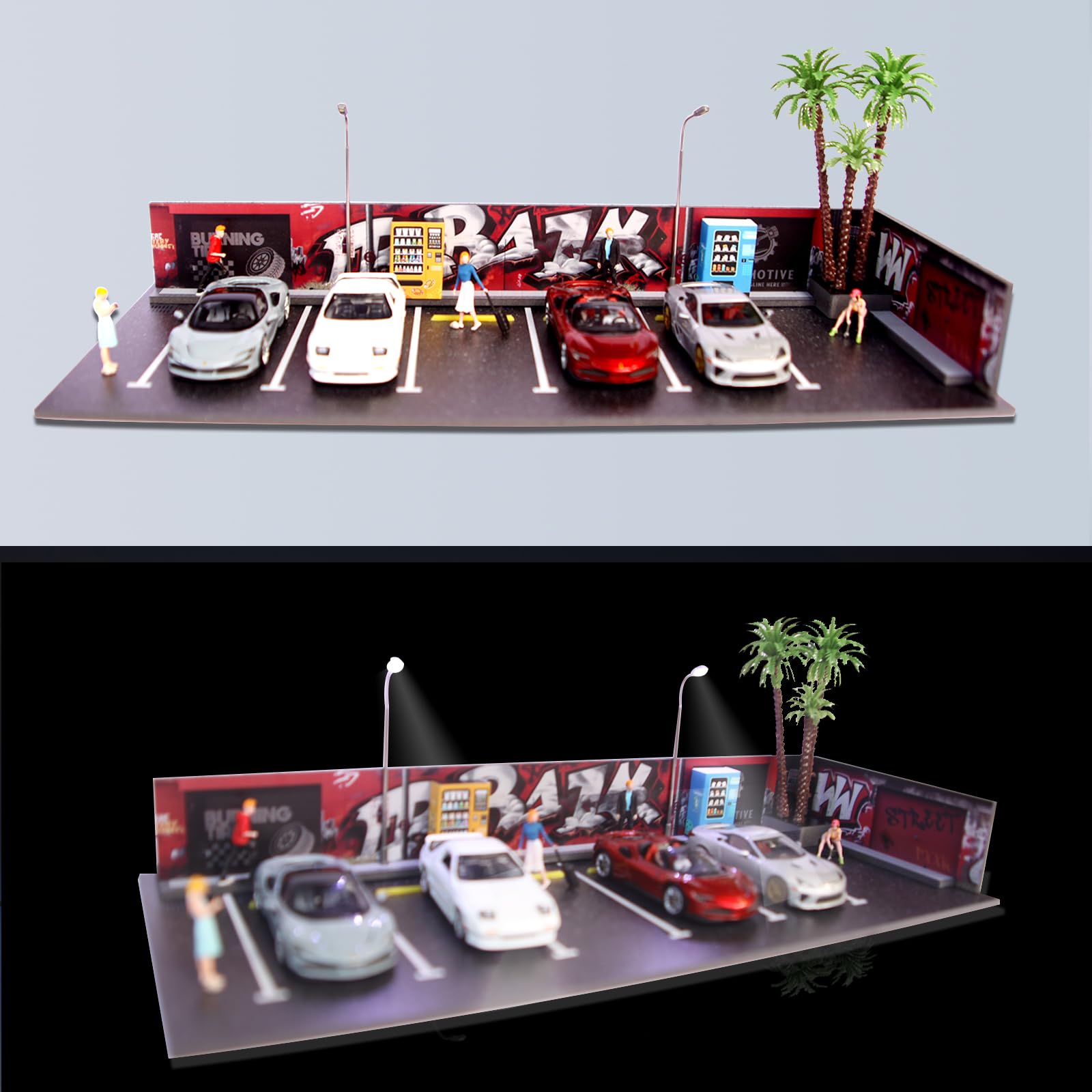 Amazon.com: 1:64 Scale Model Car Display Garage Scene Model with LED ...