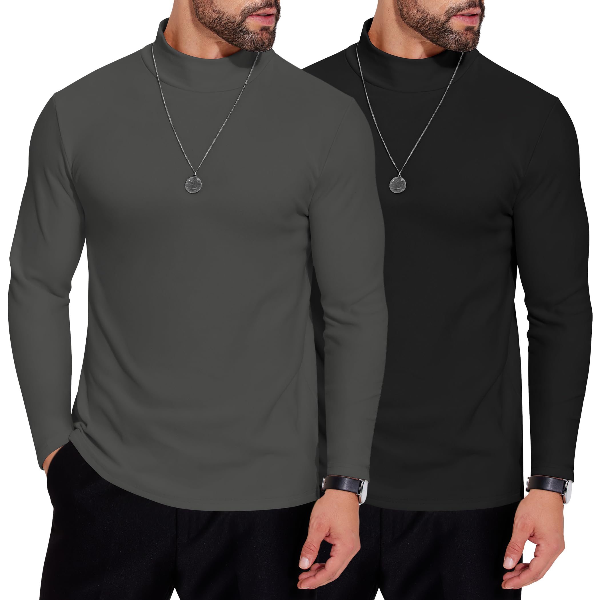 COOFANDY Mens Mock Neck Shirts Fleece Long Sleeve Tops Basic Pullover T ...