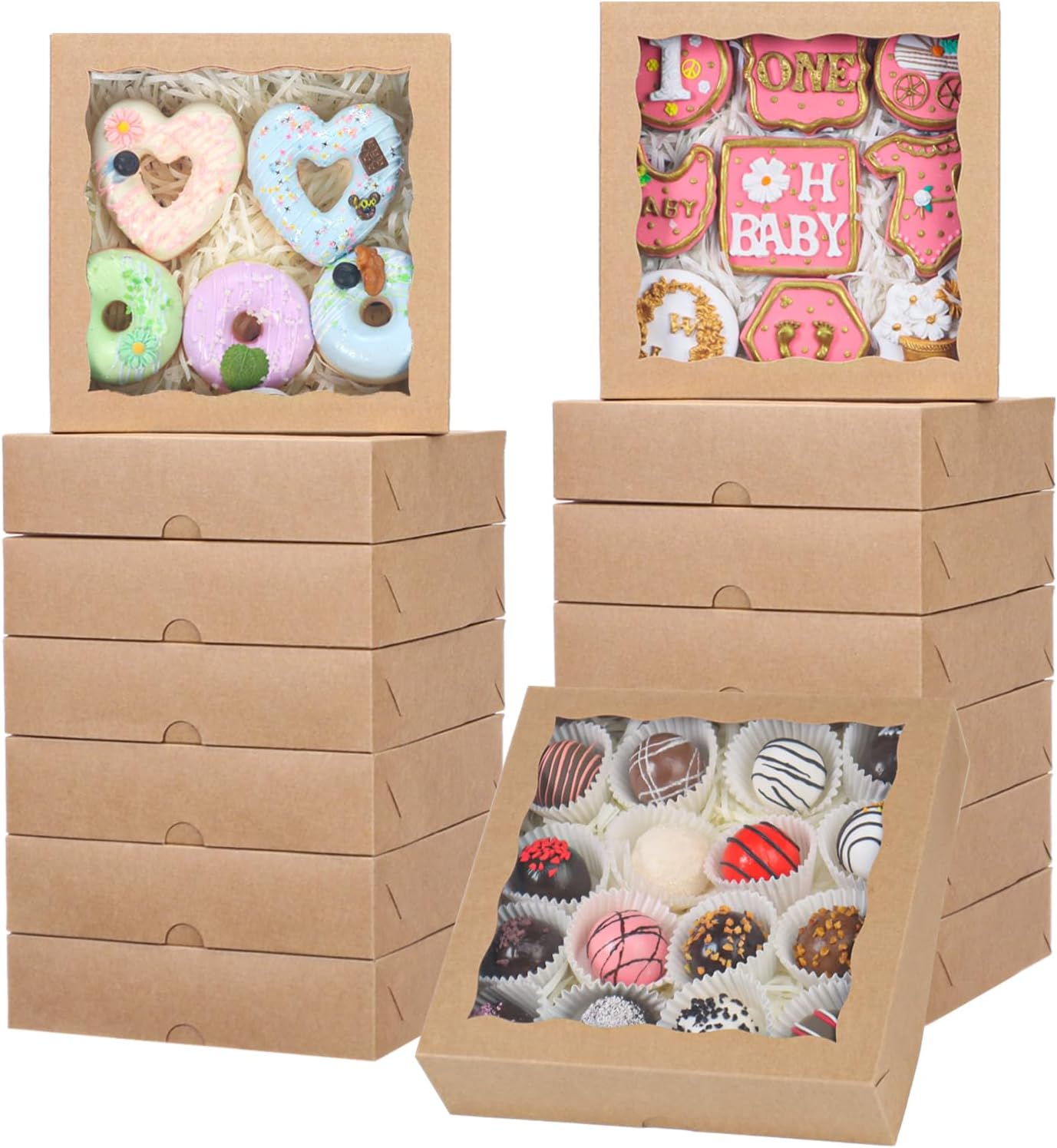 Amazon.com: TEMLQPACK 30pcs 8x8x2 Inches Brown Bakery Boxes with Window ...