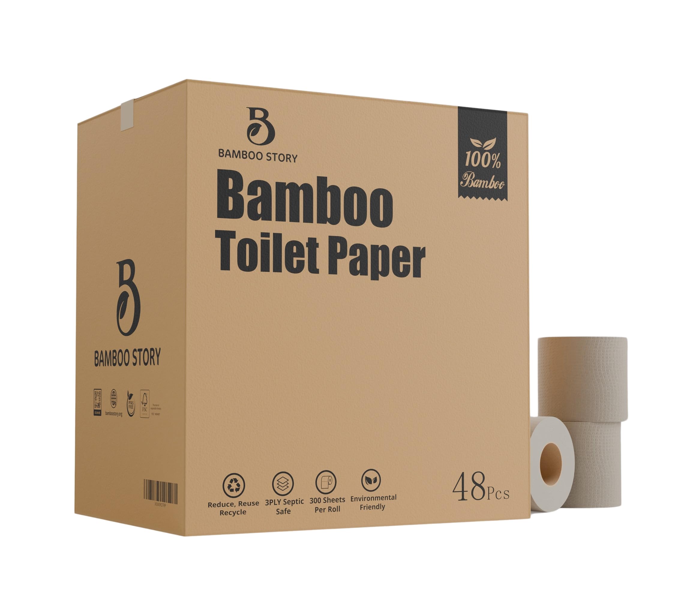 Amazon.com: Bamboo Story 48 Bulk Premium Unbleached Bamboo Toilet Paper ...