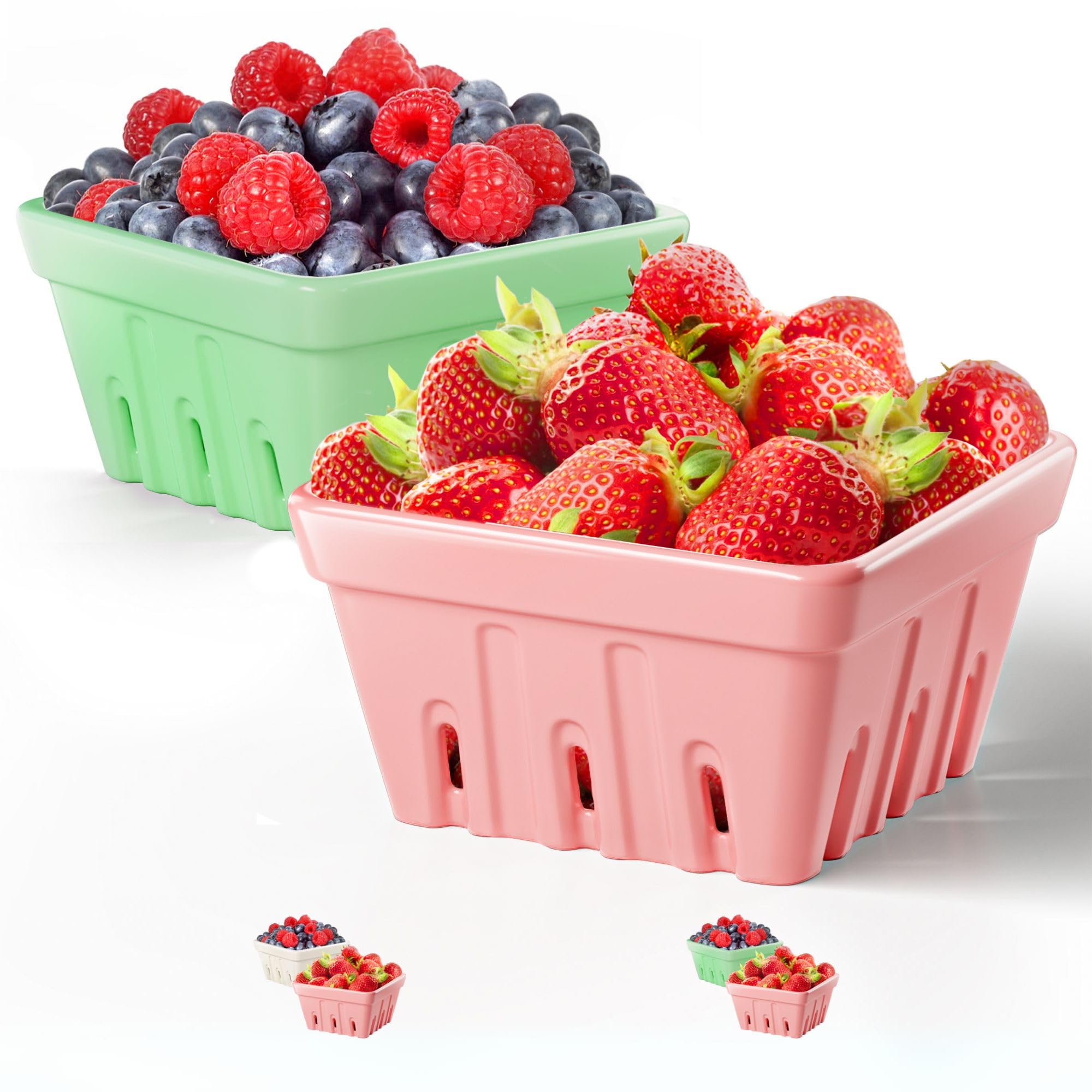 Amazon.com: Ceramic Berry Basket Set of 2-5.7"W x 3"H Large Ceramic ...