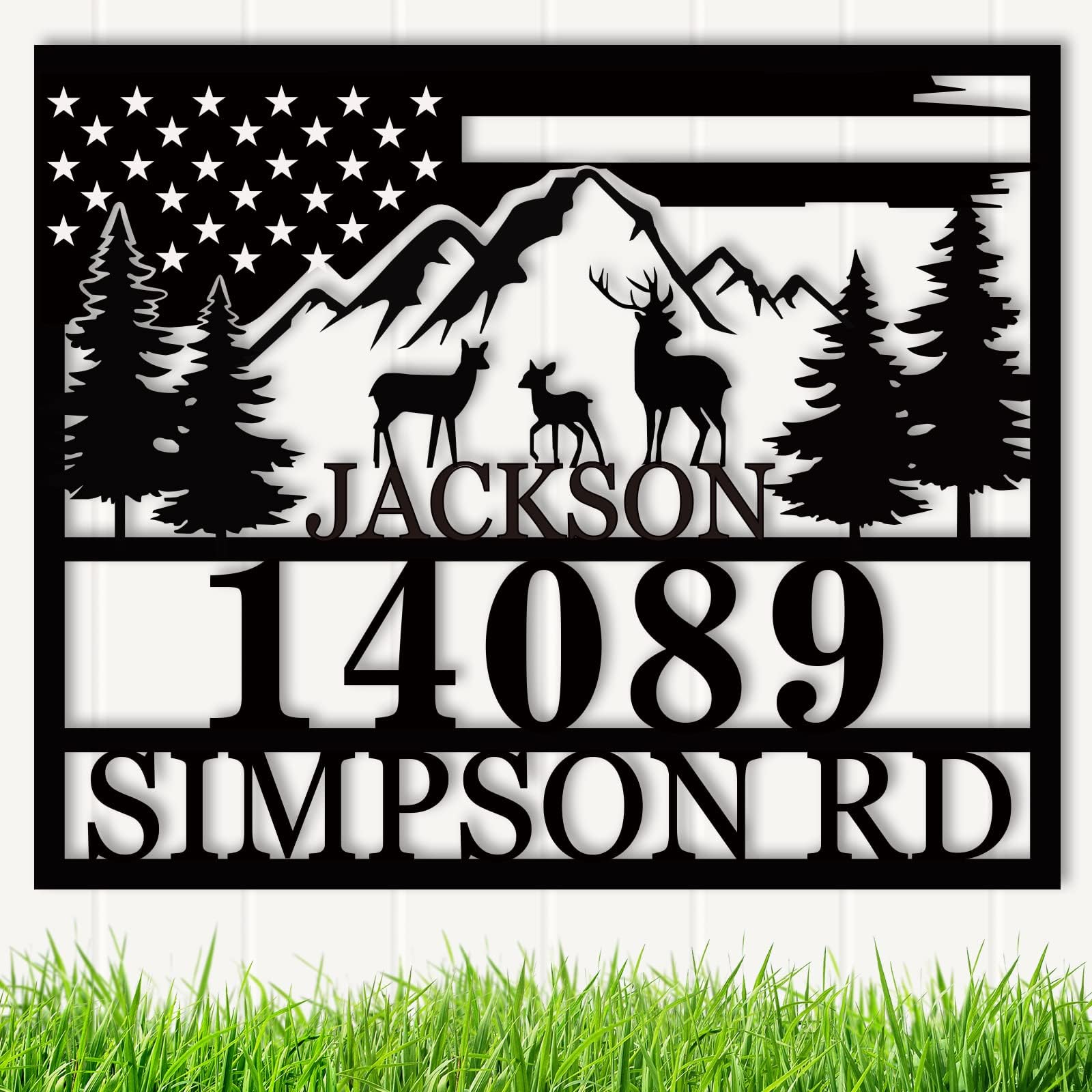 Amazon.com: Personalized Deer Address Sign with American Flag, Metal ...