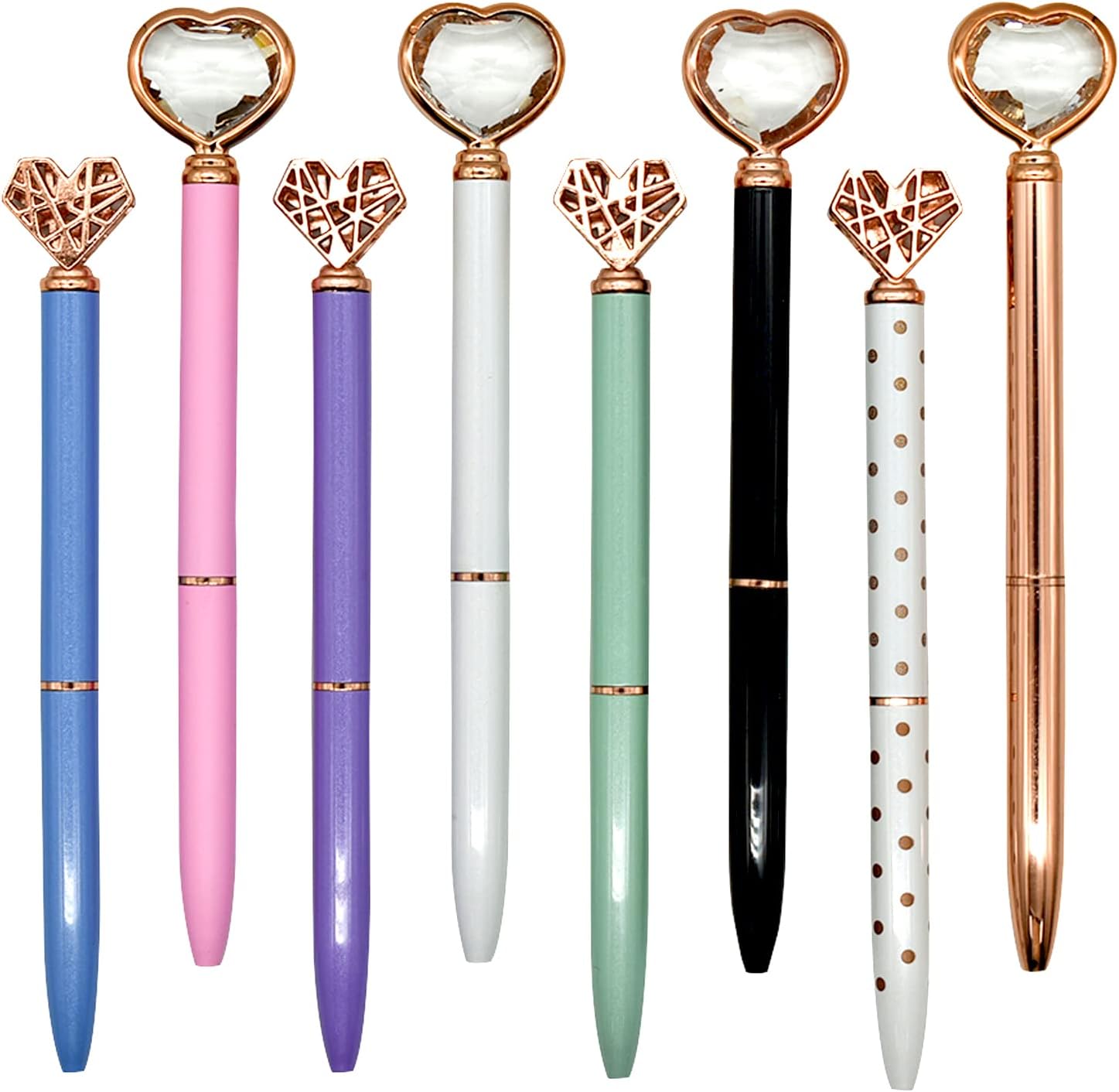 Amazon.com : Lopenle 8 PCS Metal Heart Crystal Gem Ballpoint Pens ...