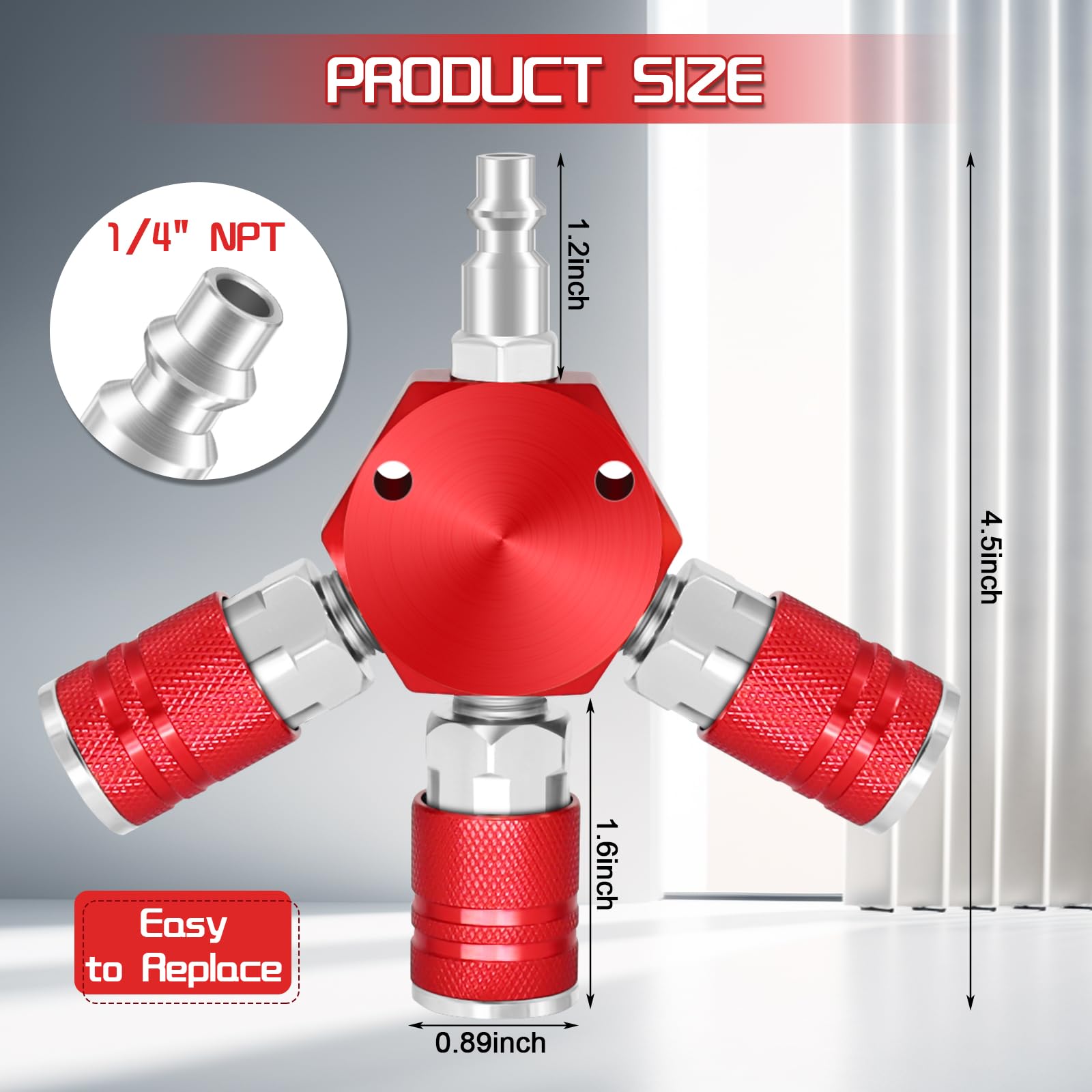 Snapklik.com : 3 Way Air Hose Splitter,Red Air Manifold,Air Compressor ...