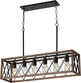 KEESFU 6-Light Dining Room Light Chandelie, Farmhouse Pendant Light ...