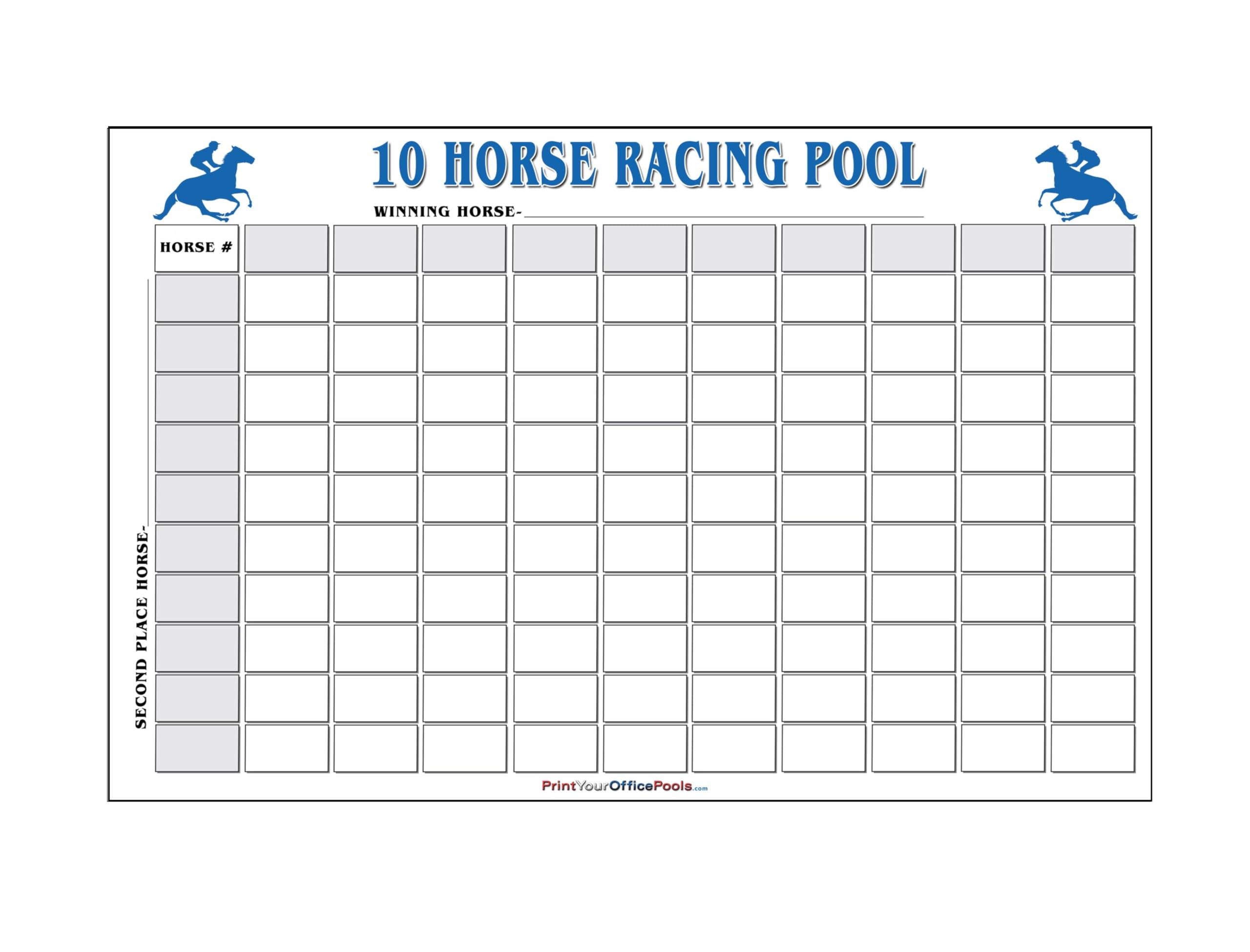Amazon.com: Zieglerworld 22 x 34 Erasable Ten Horse Racing 100 Squares ...