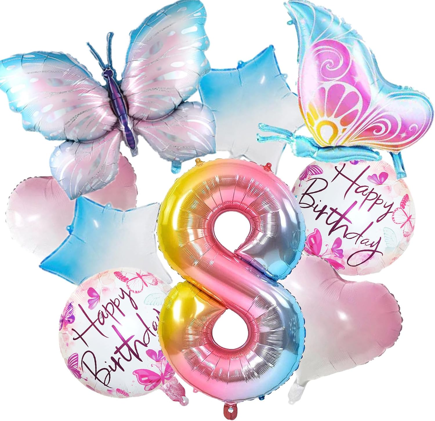 Amazon.com: 9Pcs Butterfly Balloons 8th Birthday Decorations for ...