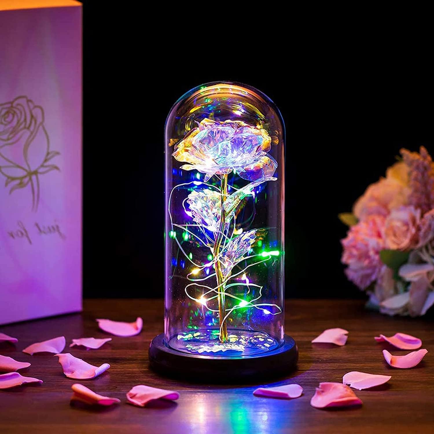 Cúpula para Diseño de La Bella y la Bestia,Rosa Flower de Lámina de Oro de 24K con Mariposa ...