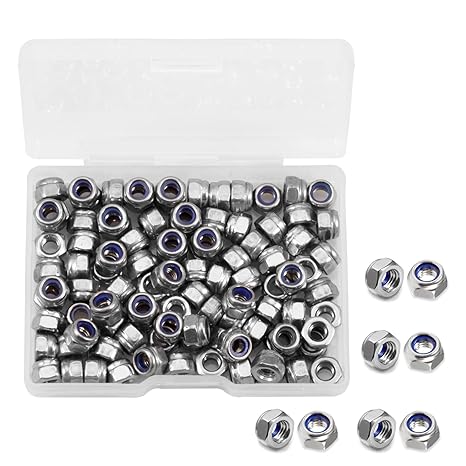LEONTOOL 100 Pcs M3 x 0.5mm Nylon Inserted Self Locking Nuts Hex Lock Nuts Assortment 304 ...
