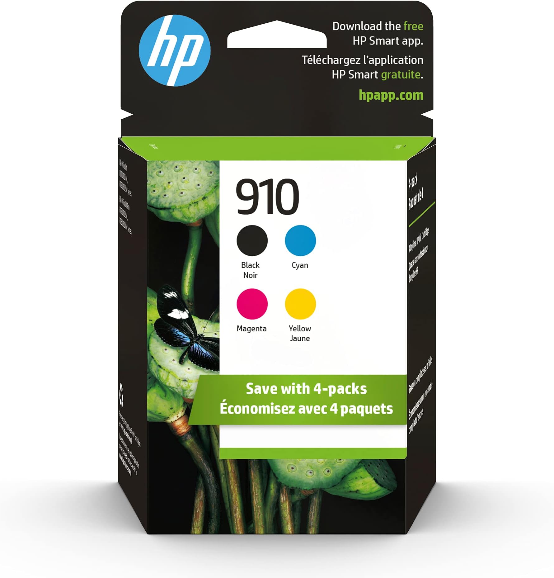 HP 910 | 4 Cartouches d'encre | Noir, Cyan, Magenta, Jaune | 3YL61AN ...