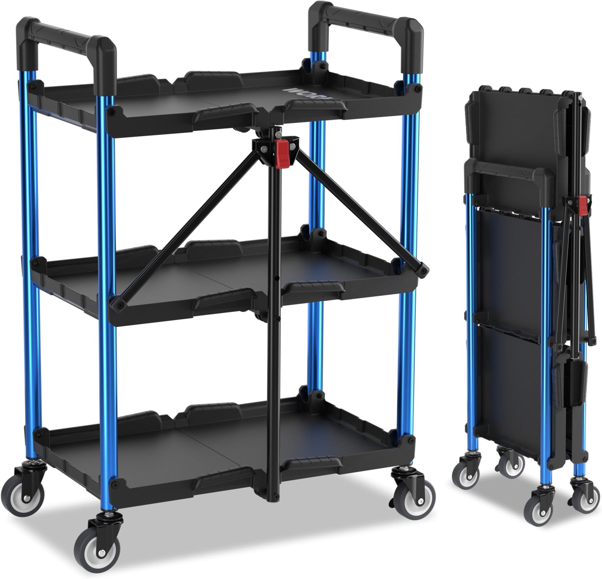 WORKPRO 3-Tier Collapsible Service Cart with Wheels, 31.8 kg Capacity ...