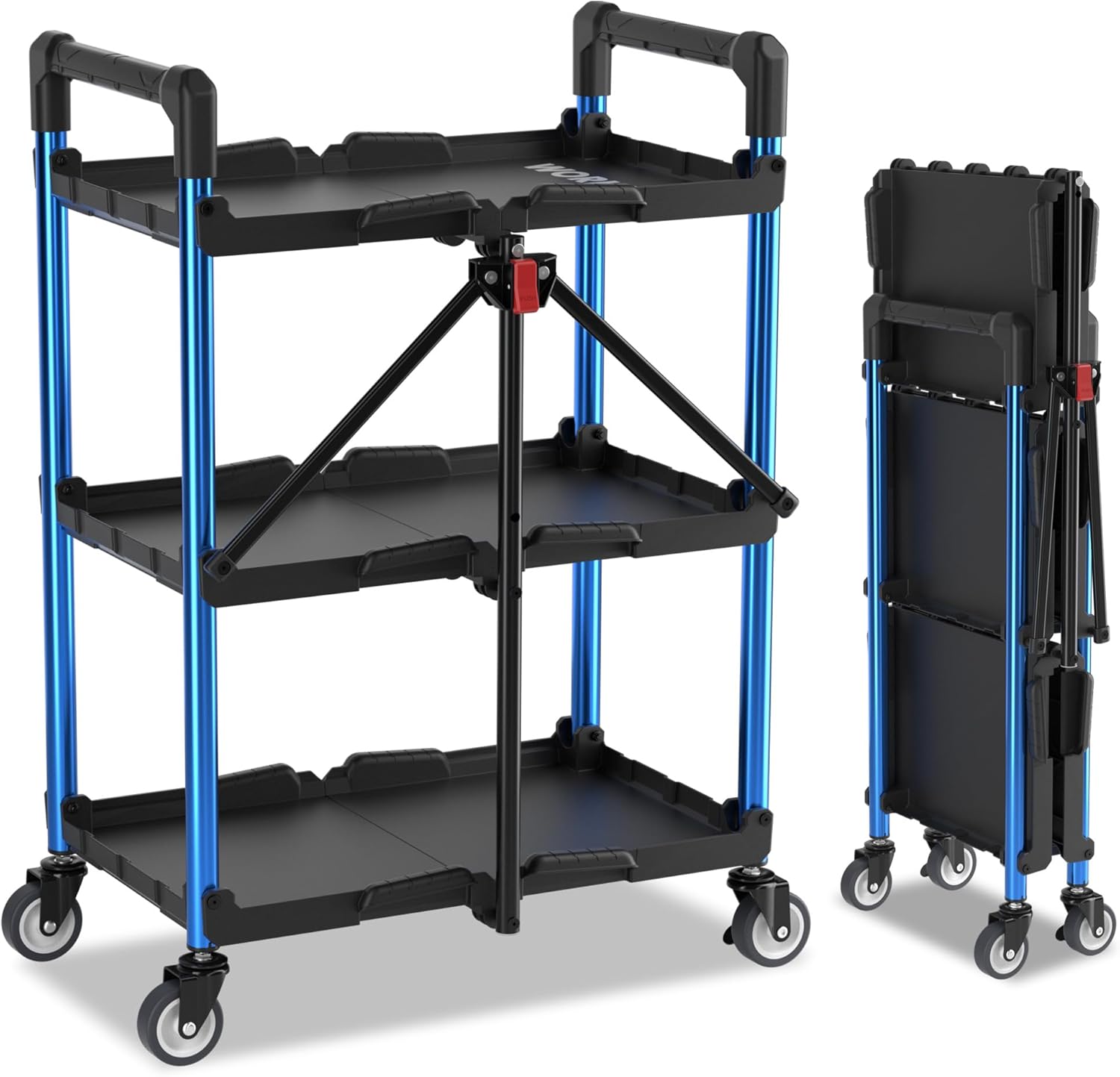 WORKPRO 3-Tier Collapsible Service Cart, 96 kg Folding Cart with Wheels ...