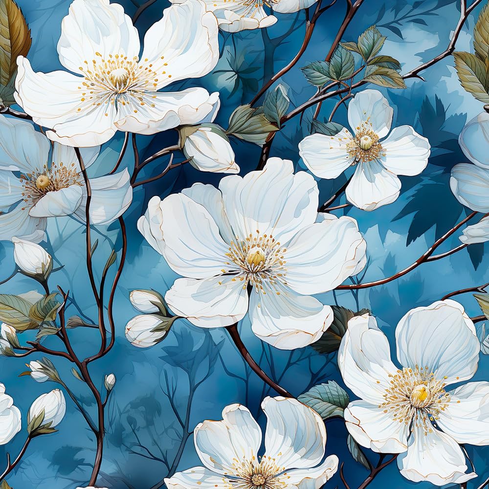Snapklik.com : Vintage Blue/White Cherry Blossom Flowers Plants Tree ...