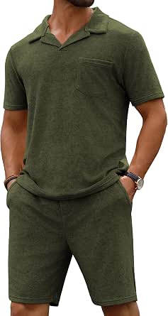 Amazon.com: URRU Men's Polo Shirt and Shorts Set Summer Outfits Beach ...