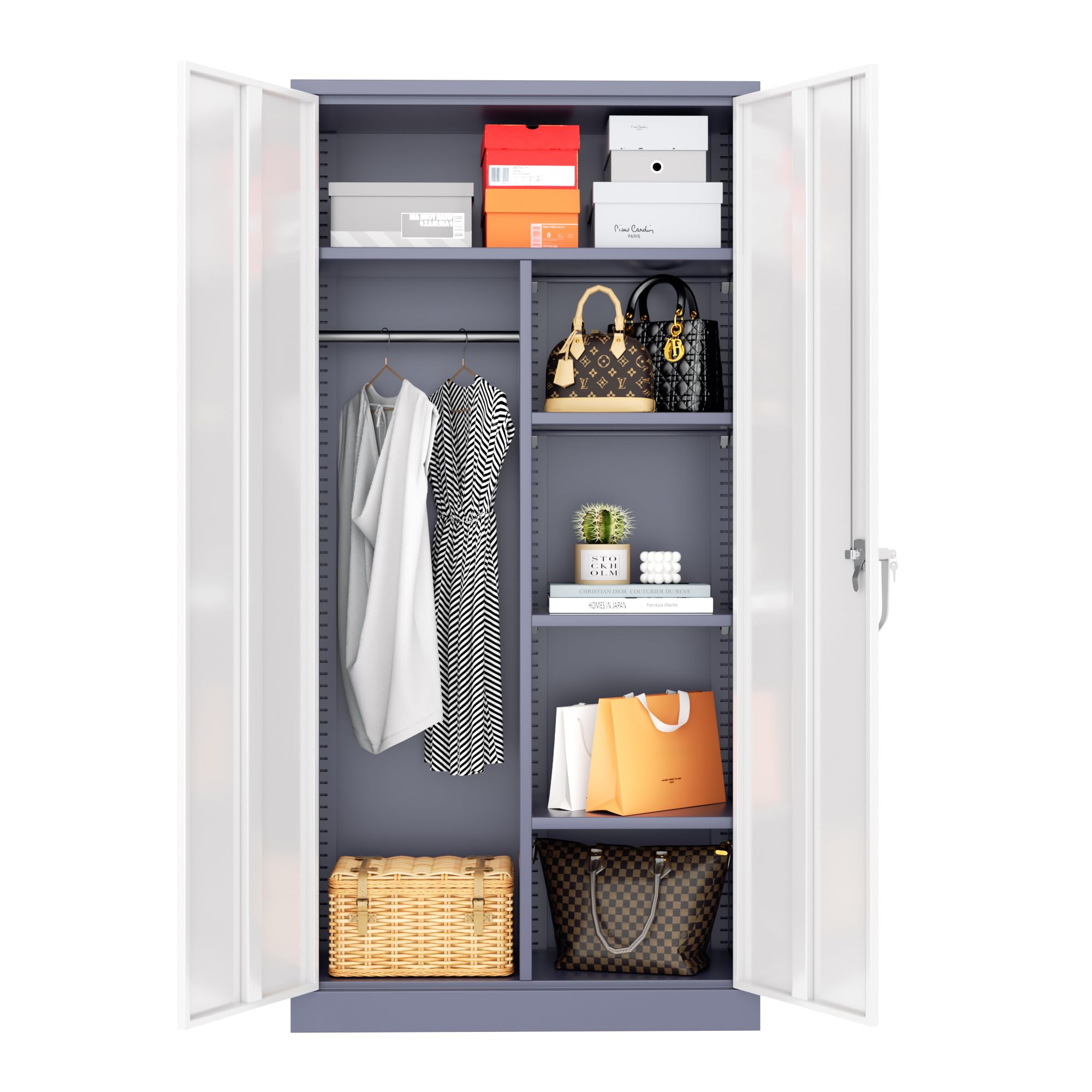 Amazon.com: Greenvelly Metal Storage Wardrobe Cabinet with Lock, 72 ...