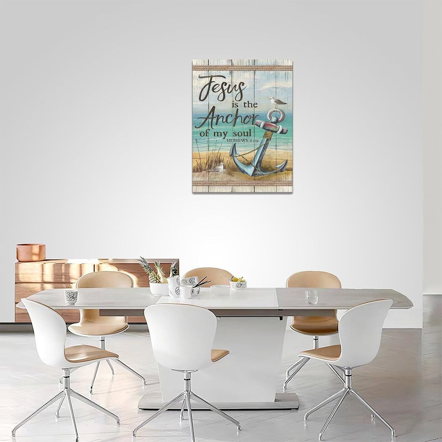 Arte de pared de ancla de playa cristiana, escritura náutica costera ...