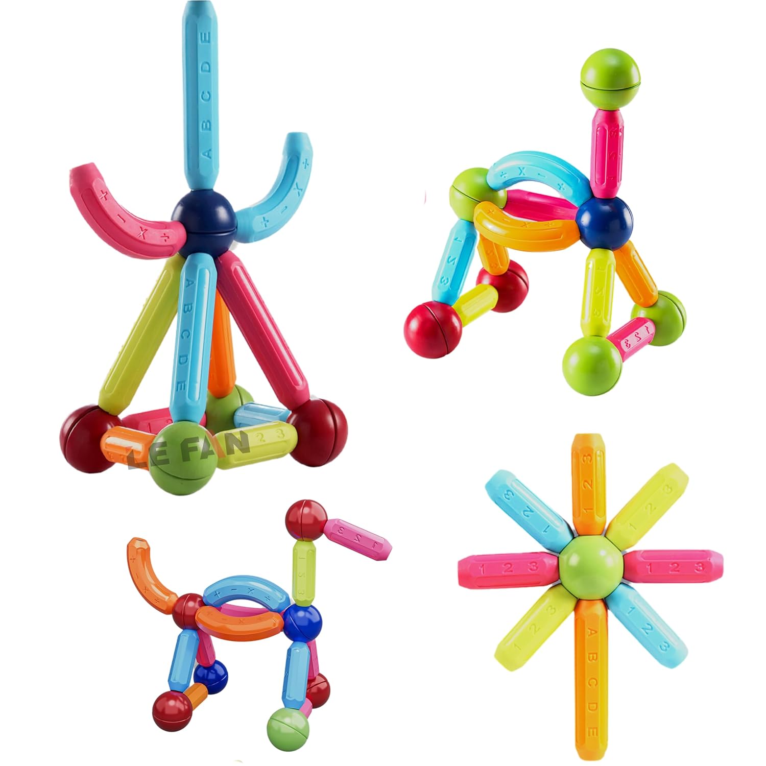 Lefan 36 PCS Magnetic Building Sticks Blocks for Toddlers Toys 3D ...