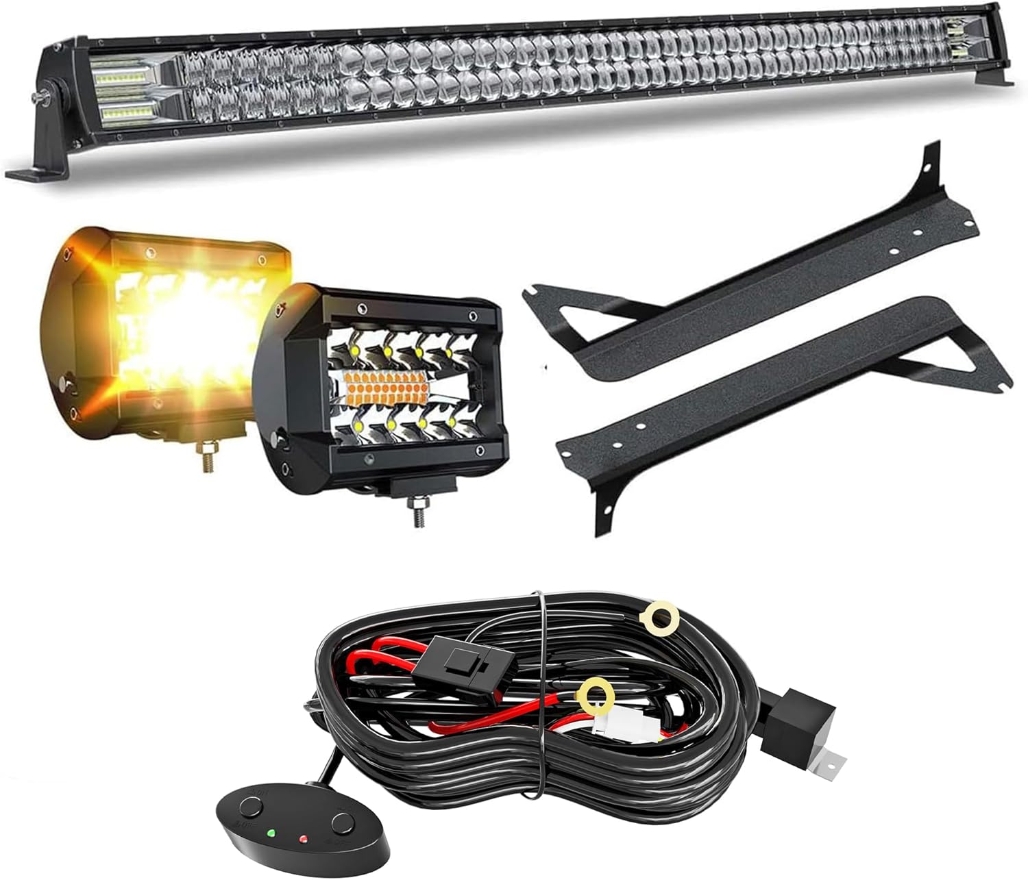 Amazon.com: FEELON 5D 52inch 300W LED Light Bar + 4 inch White/Amber ...