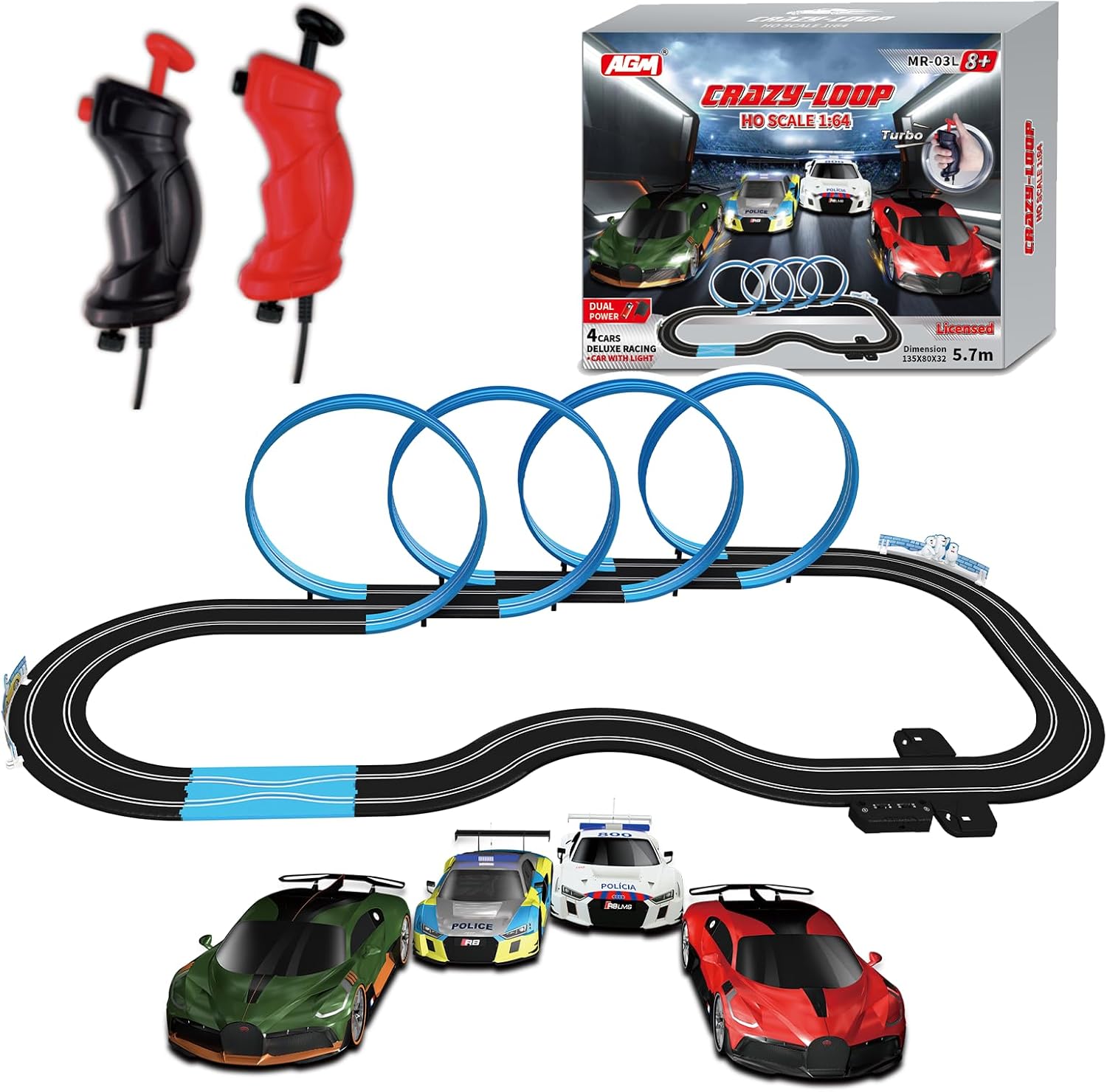 Amazon.com: AGM MASTECH Slot Car Race Track Set with 4 Light-Up Cars ...