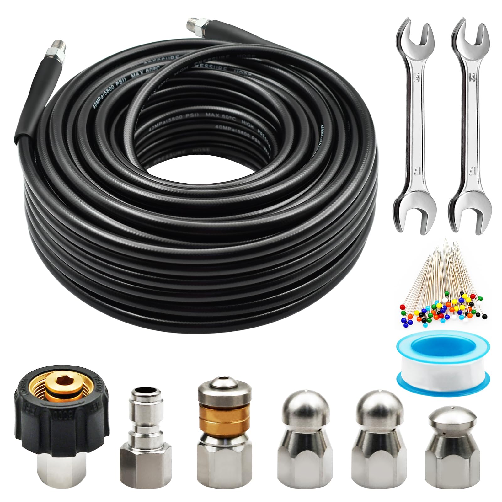 Amazon.com: Sewer Jetter Kit for Pressure Washer 100FT, 5800PSI Drain ...