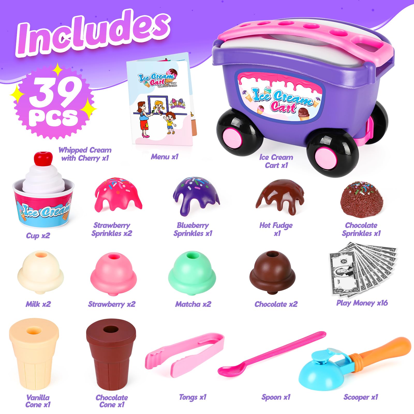 Snapklik.com : Ice Cream Cart Toy, Ice Cream Shop Playset For Kids ...