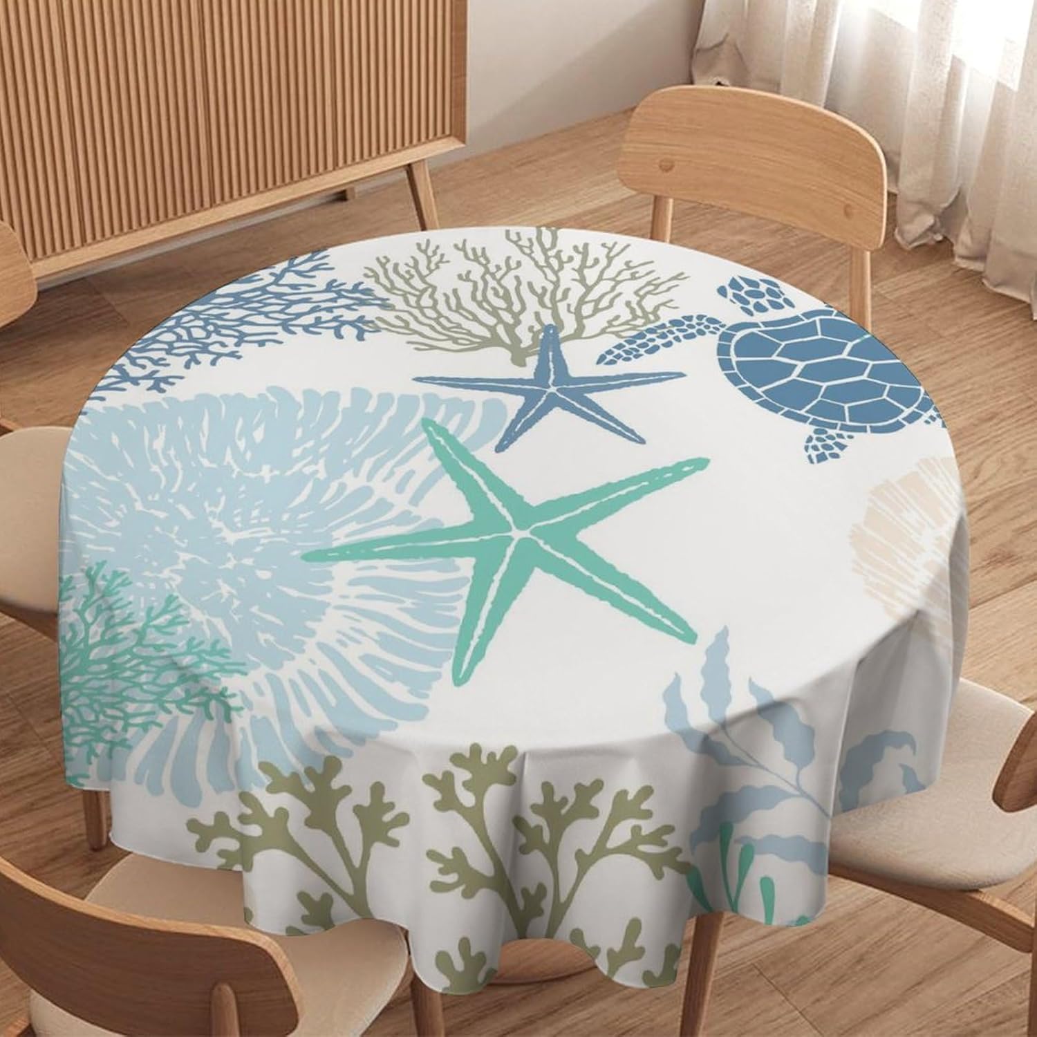 Amazon.com: Coastal Tablecloth, Beach Nautical Ocean Starfish Seashell ...