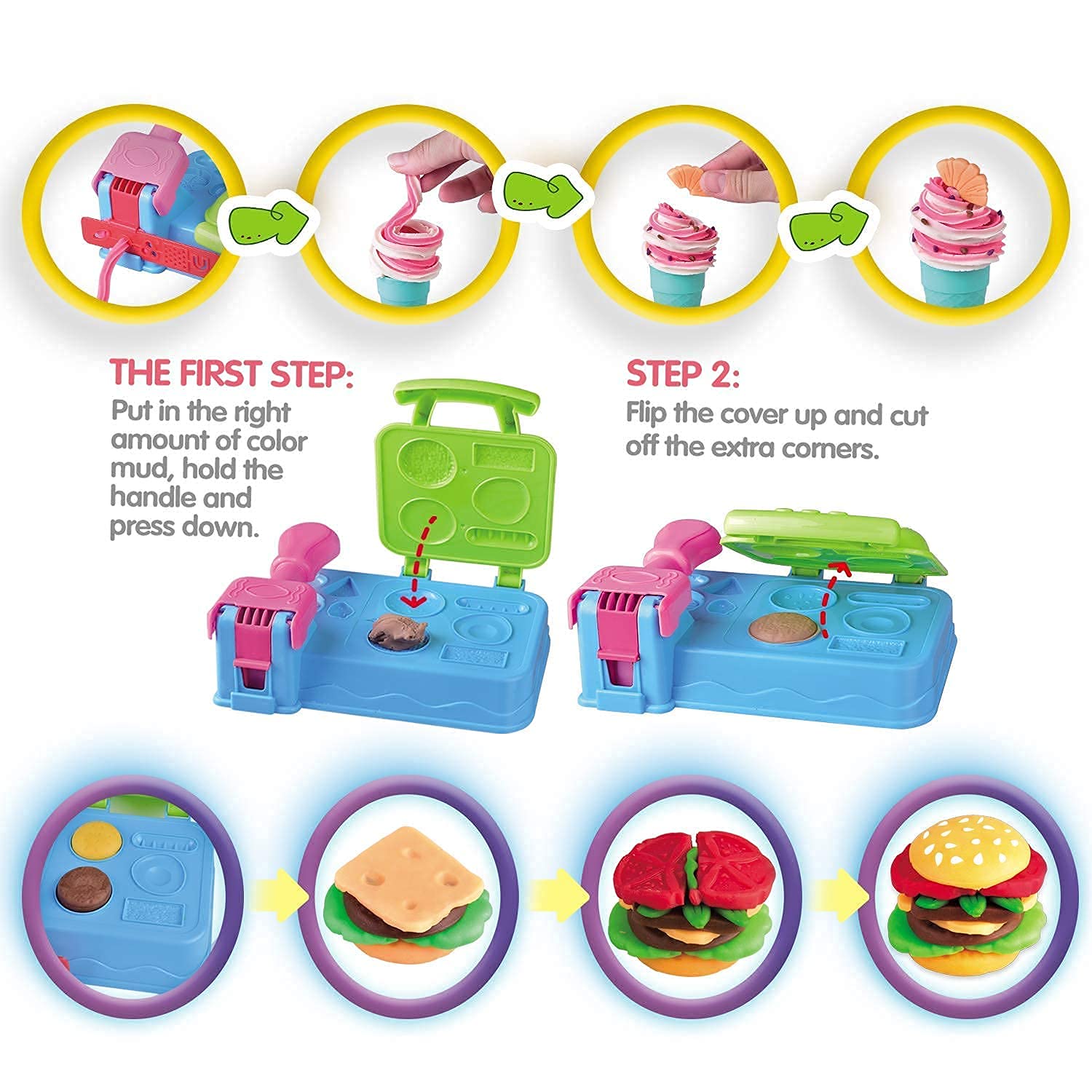 HASAYAQI Playdough Kitchen Creations Set Breakfast Burger and Pasta ...
