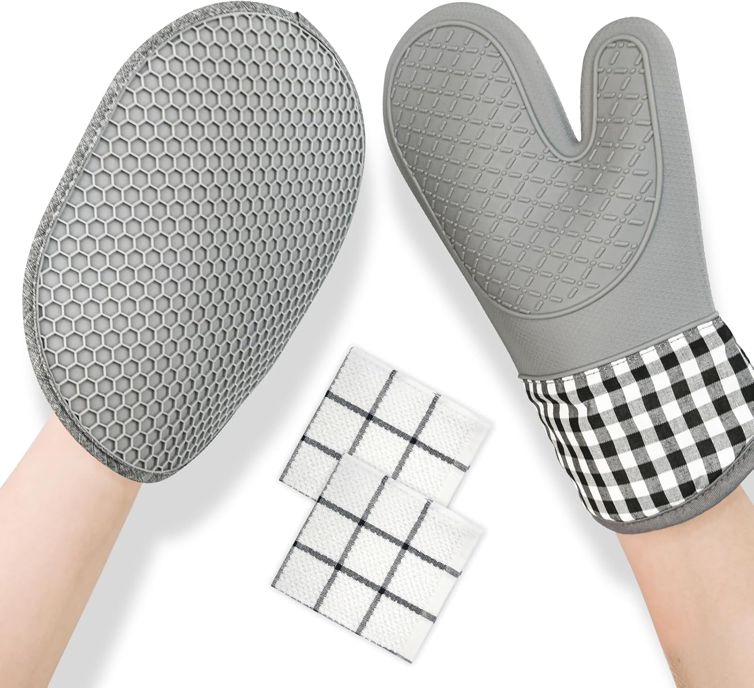 Amazon.com: JAOBHAHY Oven Mitts Set, Silicone Oven Mitts and Pot ...