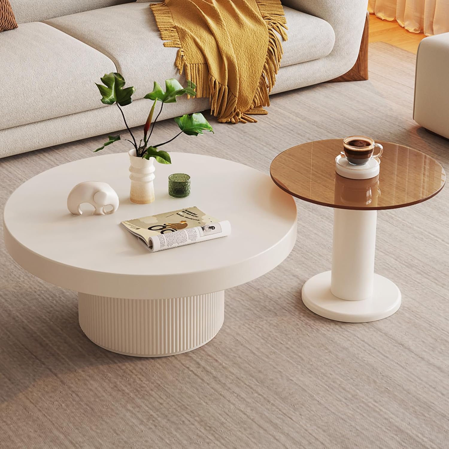 Amazon.com: Miuuod Nesting Coffee Table Set of 2, Round Coffee Table ...