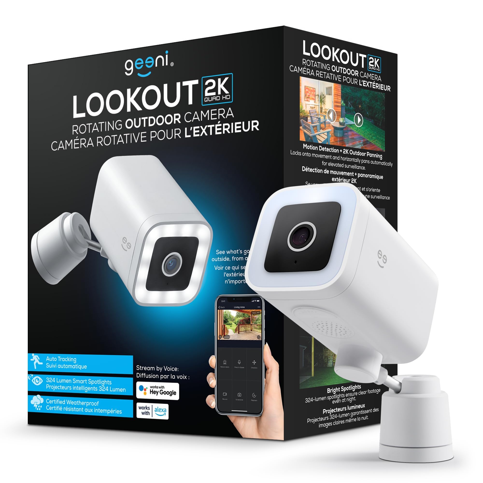 Geeni Lookout 2K Smart Outdoor Camera - IP65 Weatherproof, Spotlight, 2 ...