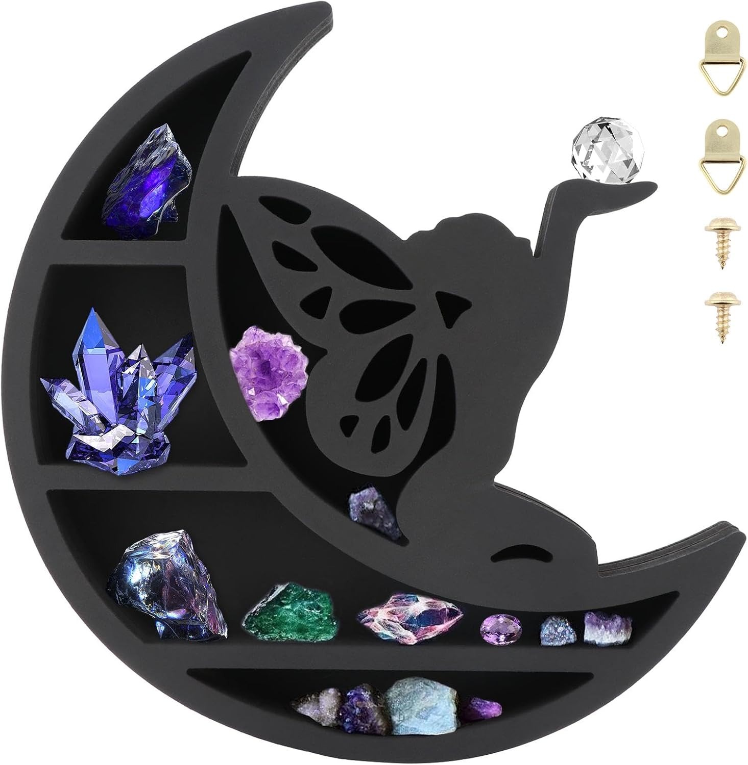 Amazon.com: JIANWEI Fairy on The Moon Wooden Crystals Shelf, Wooden ...