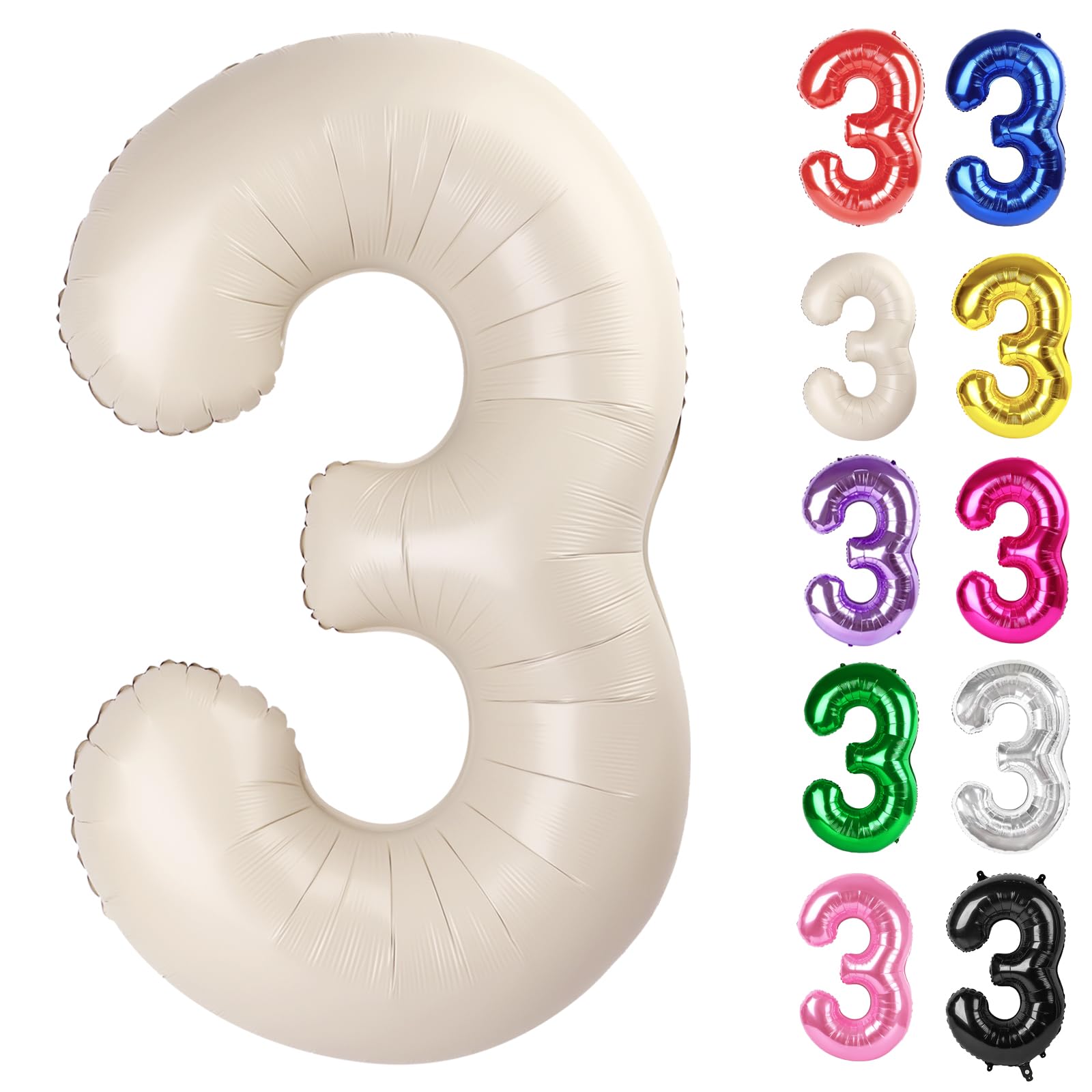 Amazon.com: Cream Number 3 Balloon 40 Inch, 3 Balloon Number, 3rd ...