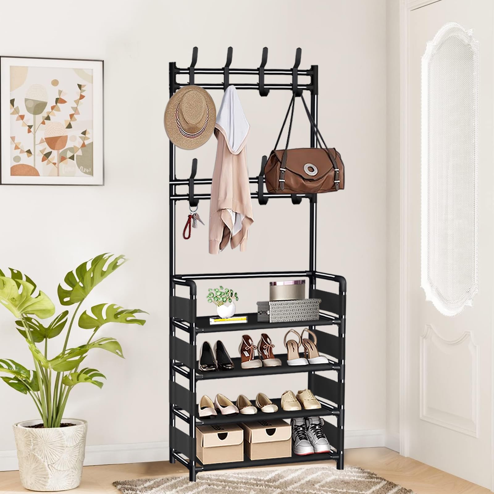 Amazon.com: Coat Rack with Shoe Storage - Hall Tree |Metal Shoe Rack ...