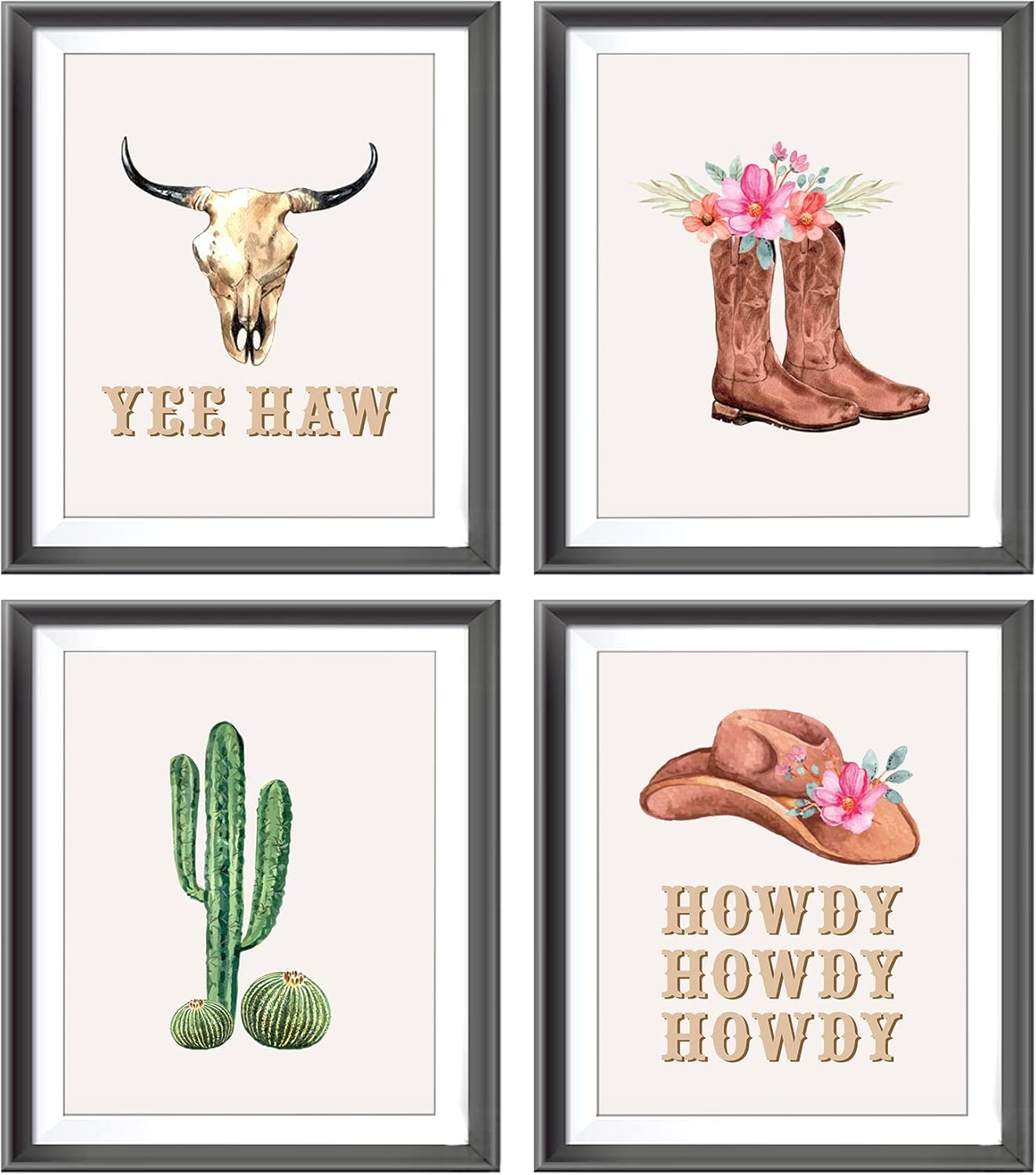 Amazon.com: Yee Haw Howdy Floral Boots Hat Bull Skull Cactus Preppy ...