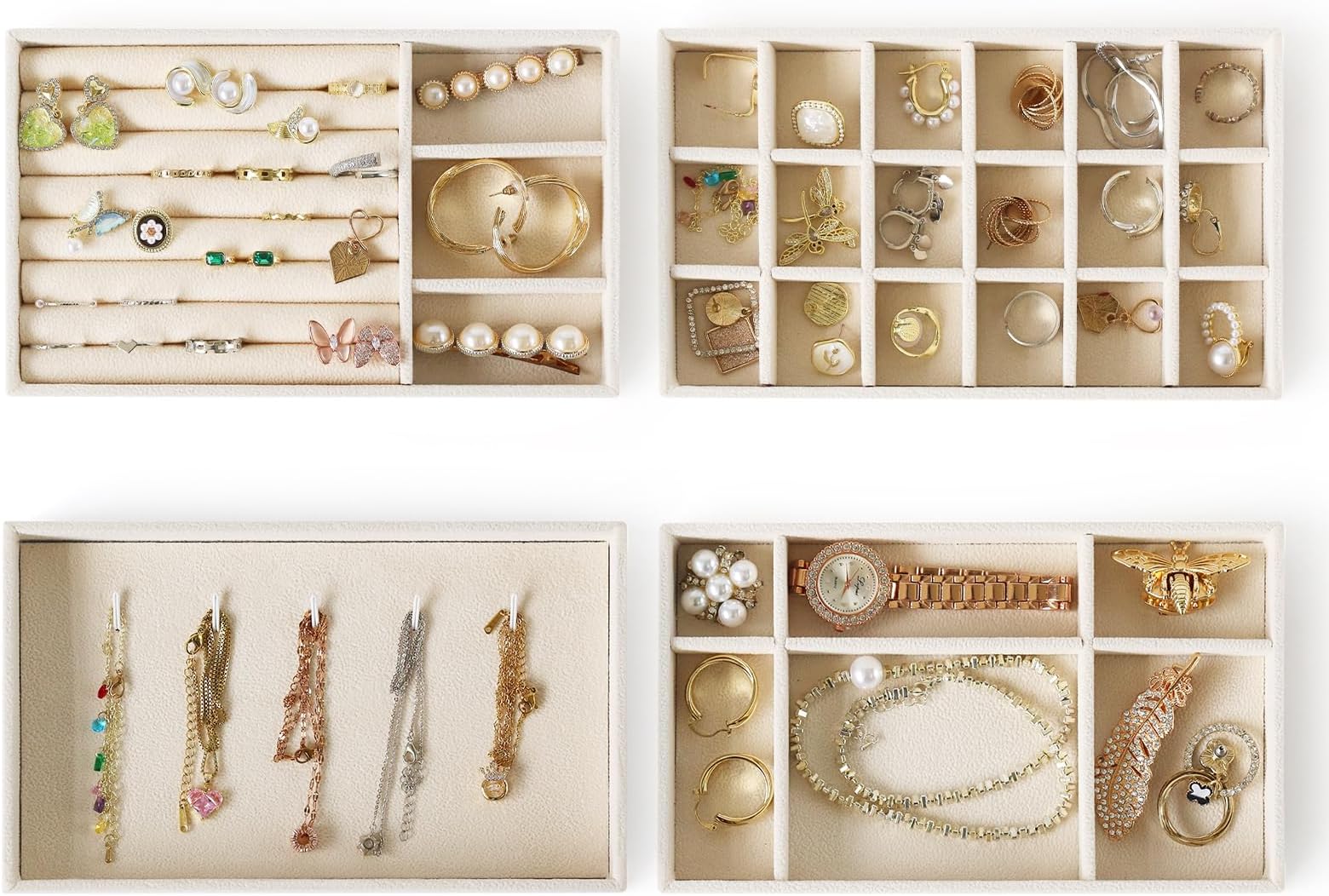 Amazon.com: Elsjoy Set of 4 Velvet Jewelry Tray, Large Jewelry ...