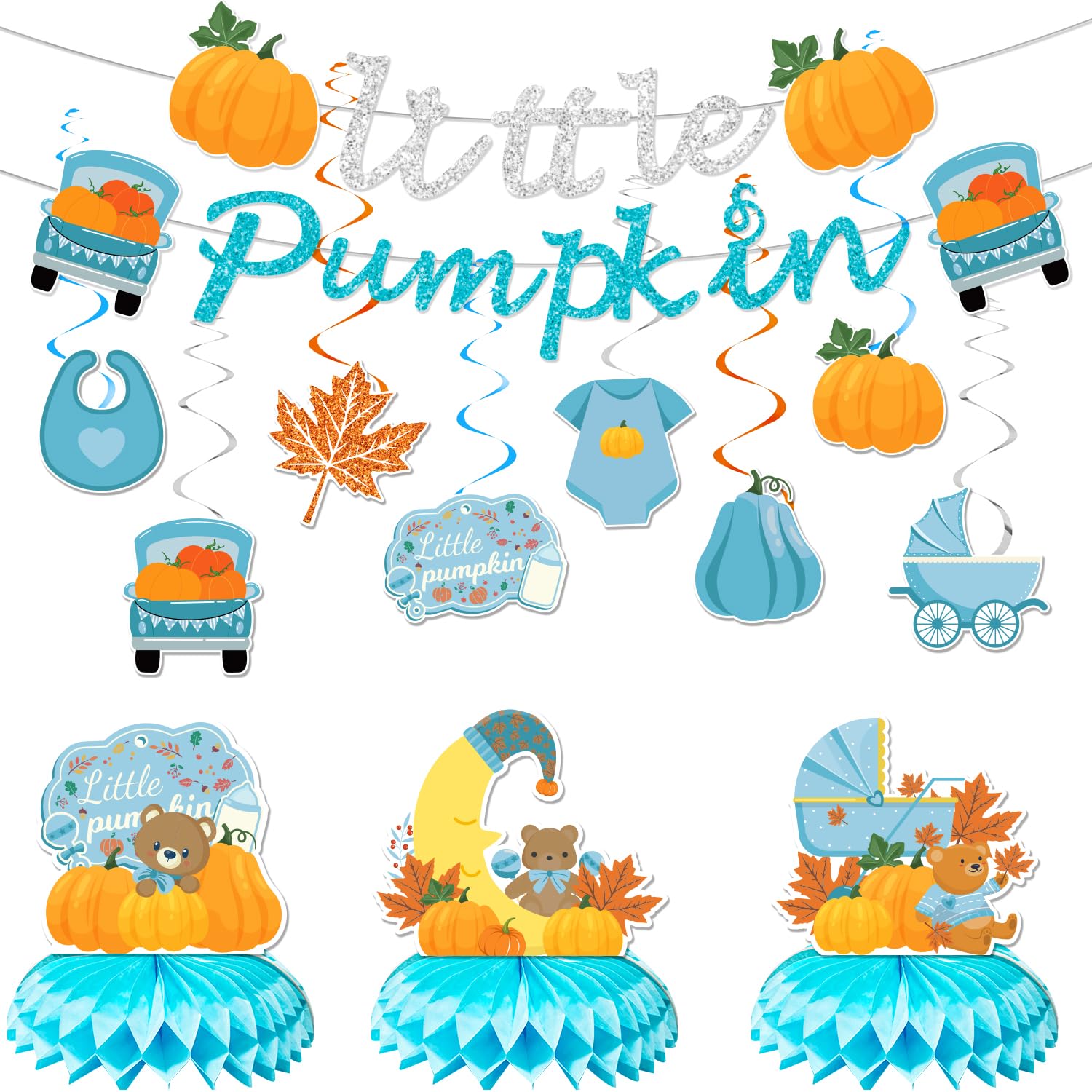 Little Pumpkin Party Hanging Decorations, Blue Boy Little Pumpkin Baby ...