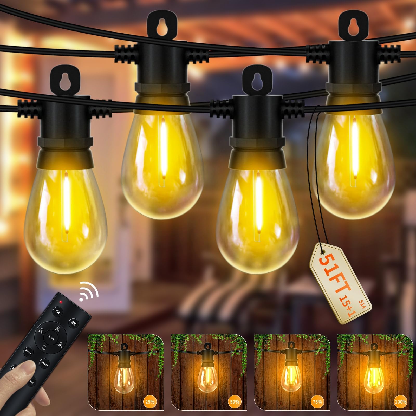 Pogestrand Outdoor Lights Mains Powered 24V, 15M/51FT Festoon Lights ...