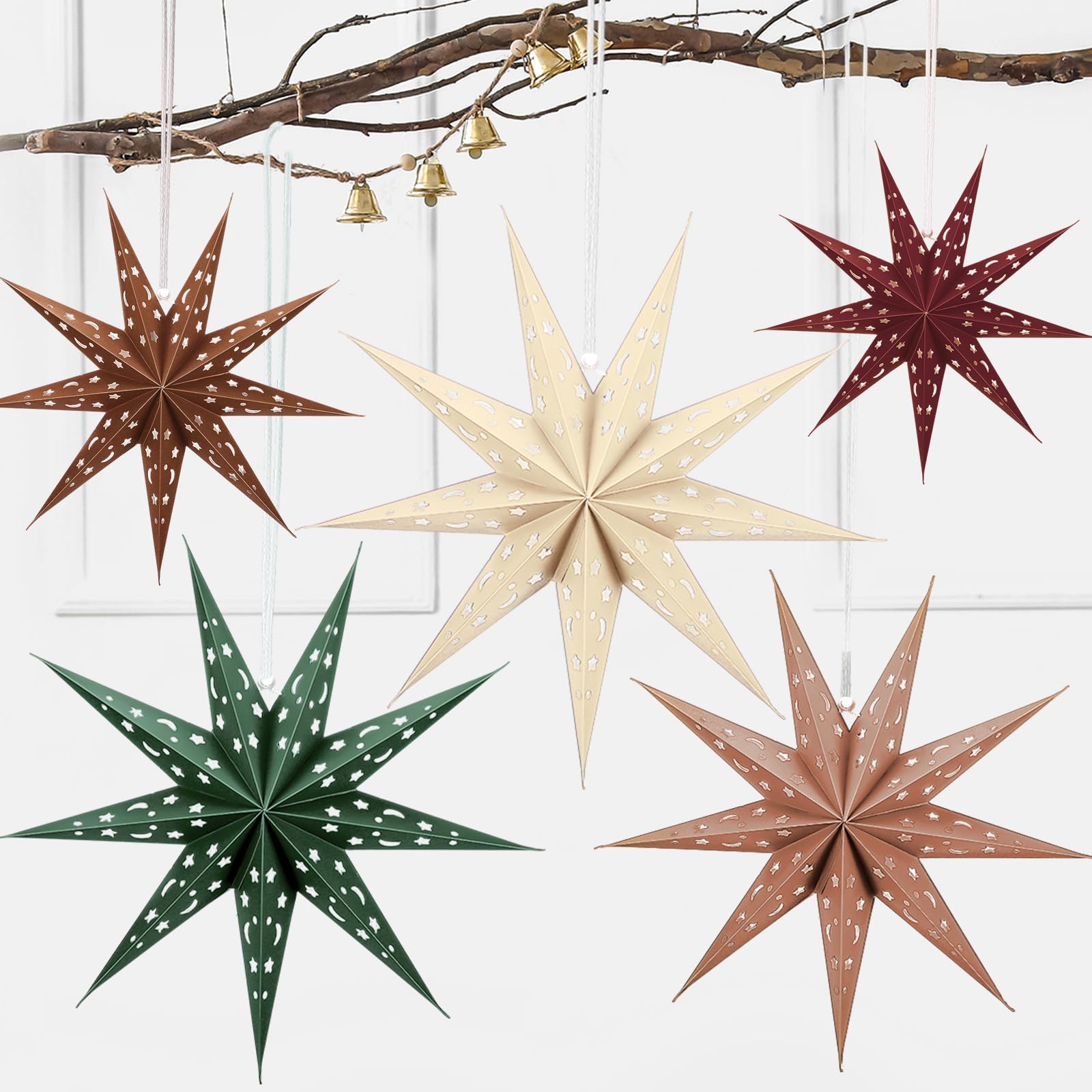 Amazon.com: Fullhawl 5 Set Christmas 3D Paper Star Lantern 9 Pointed ...