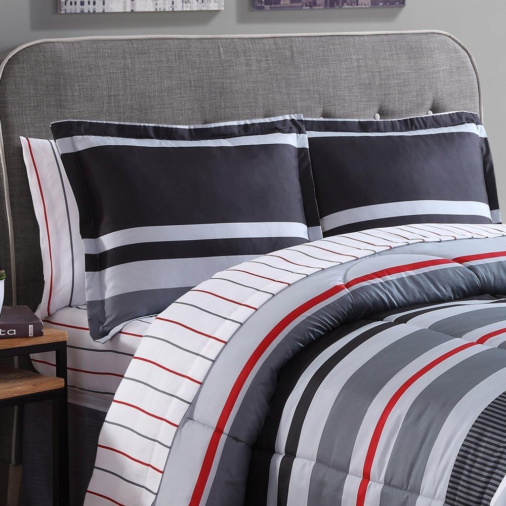 Amazon.com: Ellison Great Value Arden Stripe 8 Piece, Queen Bed in a ...