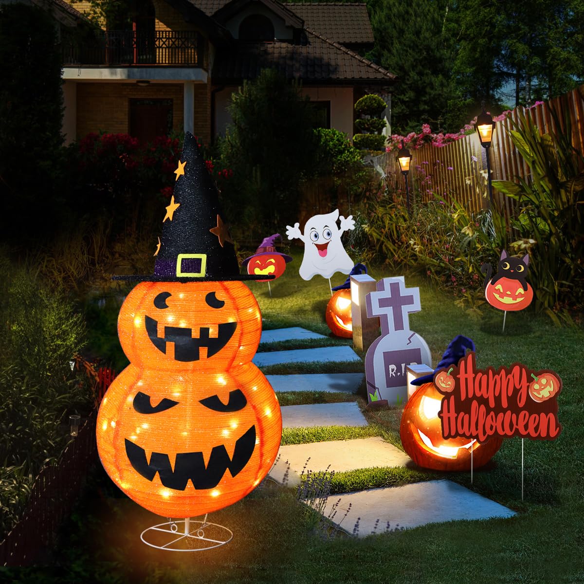 Snapklik.com : Kemooie 2.6FT Pre-lit Halloween Pumpkin Decorations ...