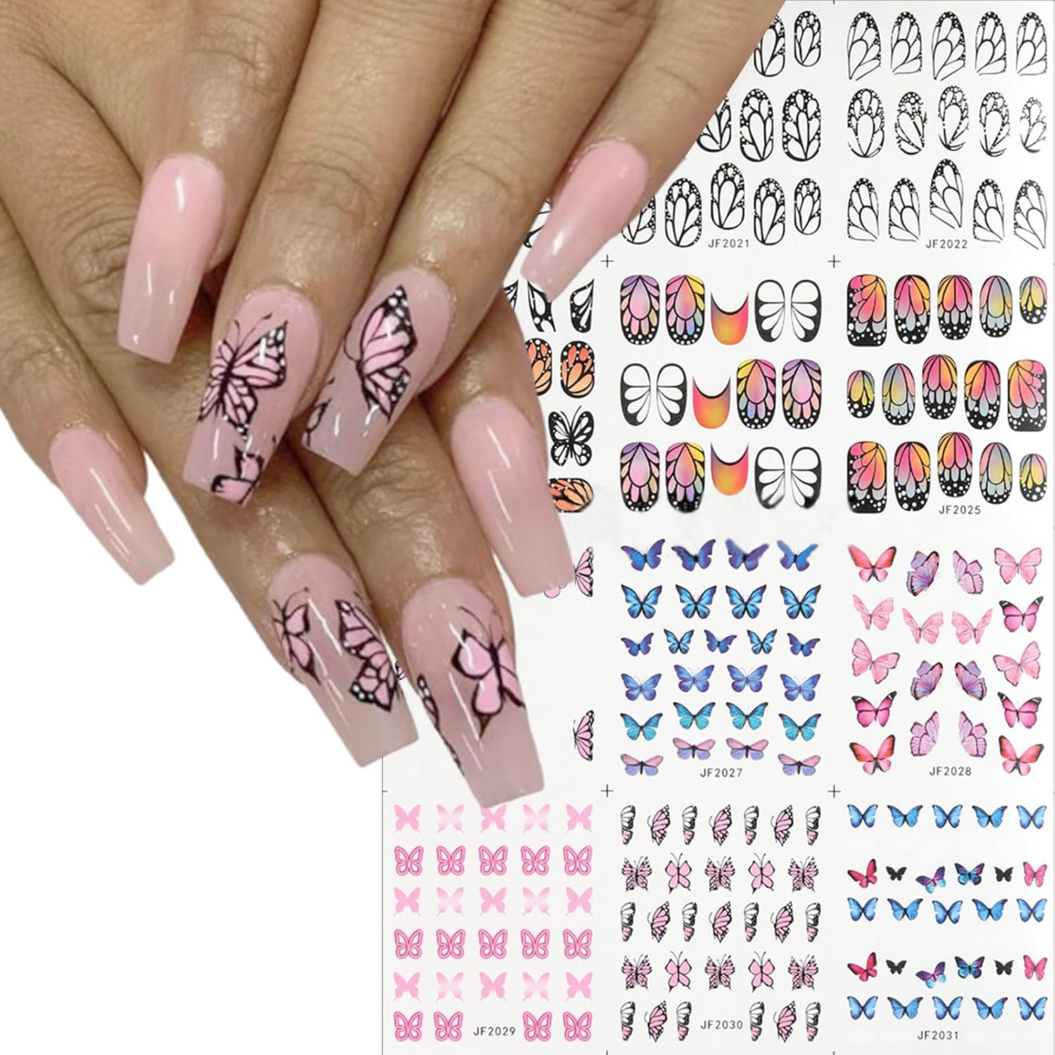 Amazon.com: 12 Sheets Colorful Butterfly Nail Art Sticker Colorful ...