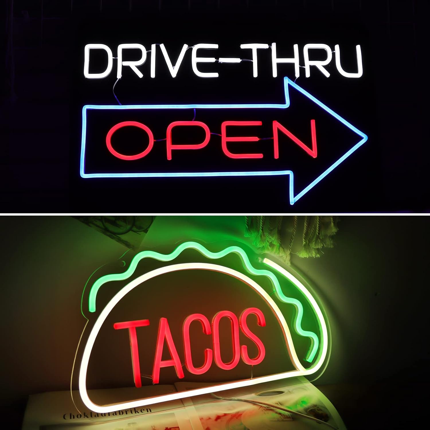 Tacos Neon Signs 15.8 * 8.7 Inch(Red + Green + Warm White) + Large ...