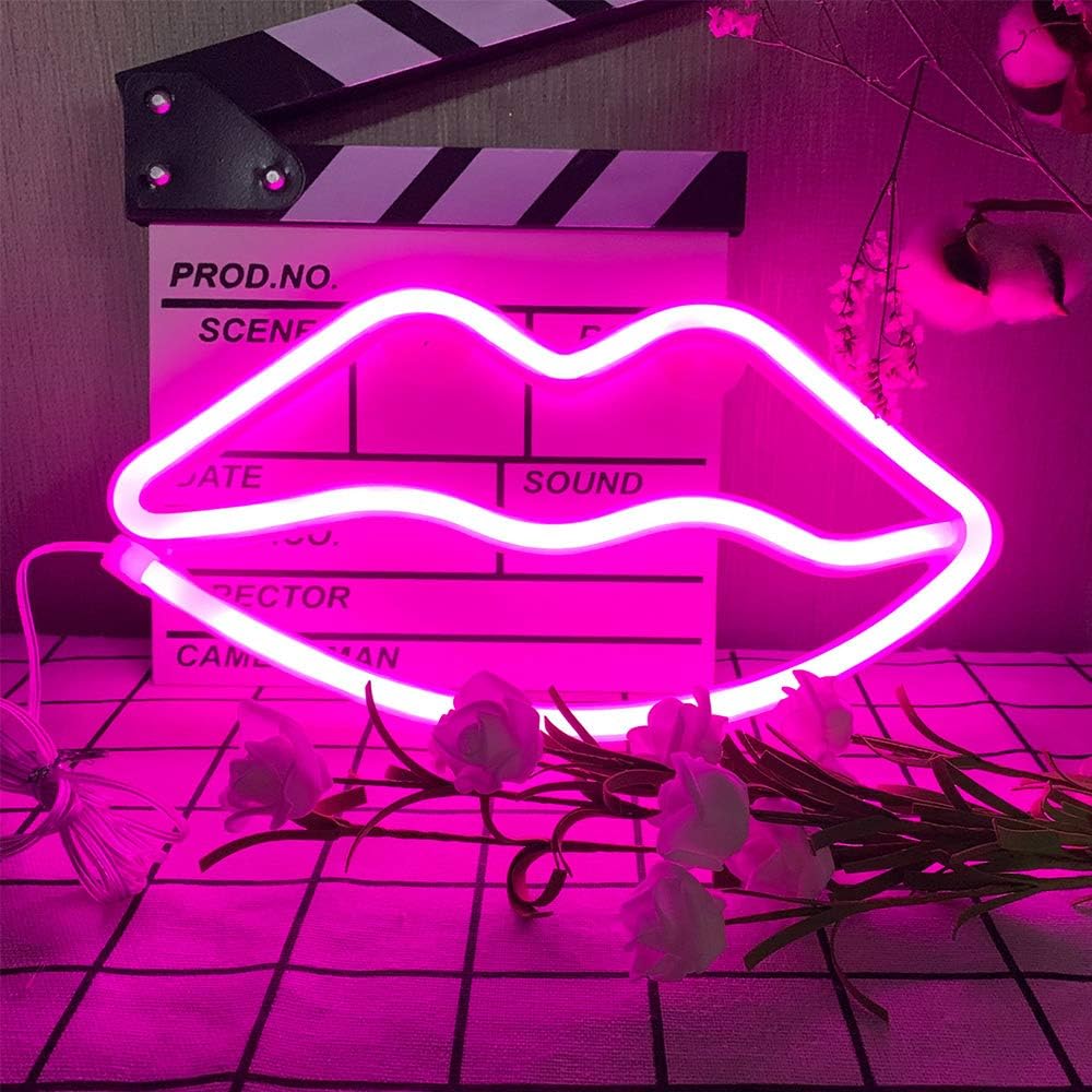 ENUOLI Neon Light Pink Lip Neon Lights Neon LED Lips Lights Pink Neon ...