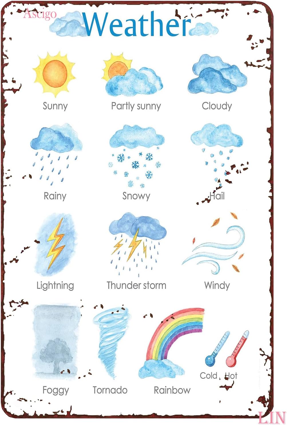 Amazon.com: Education Sign Weather Poster Watercolor Montessori ...