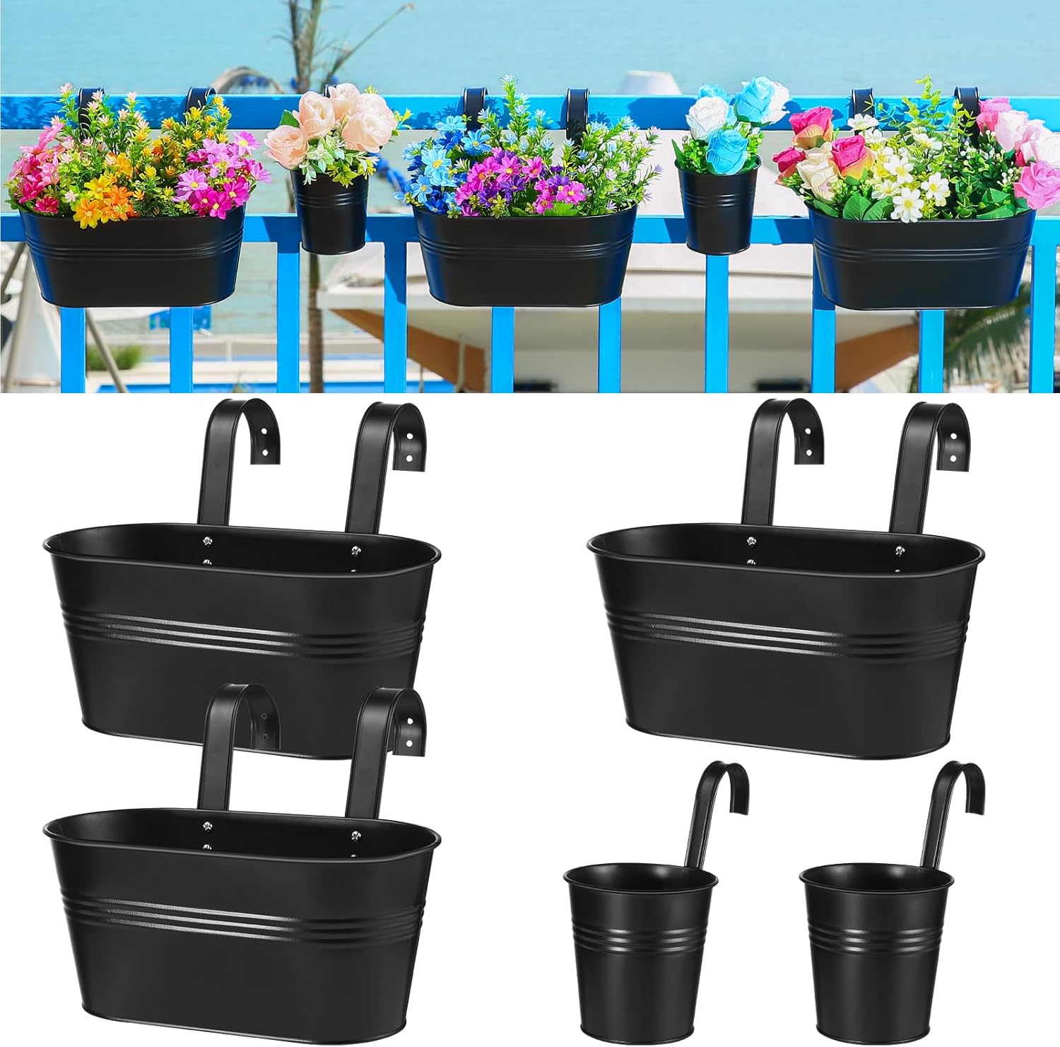 Amazon.com: JFMAMJ 5 Pcs Hanging Planter Railing Planter Box Metal Iron Window Boxes Planters ...