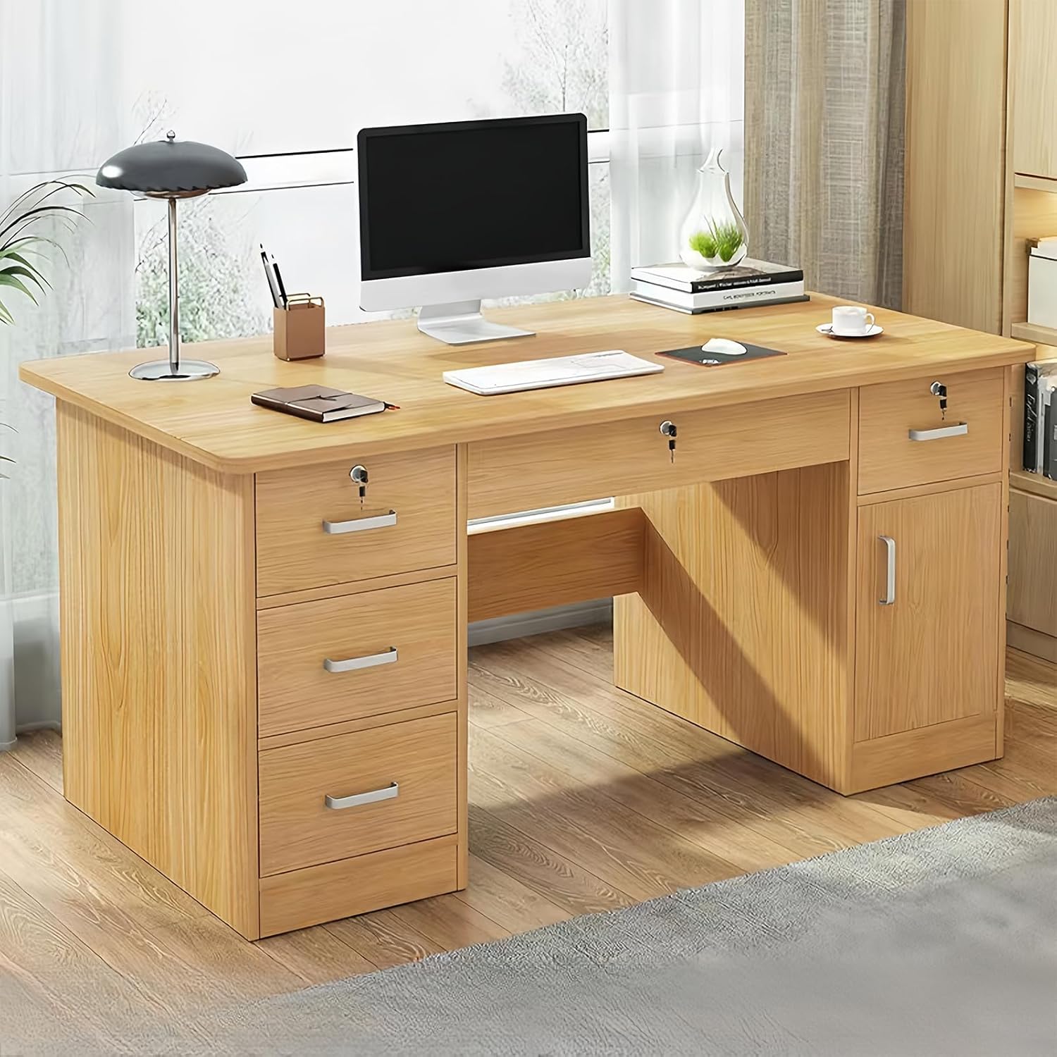 Amazon.com: Executive Desk with 5 File Drawers, Wood Home Office Desk ...