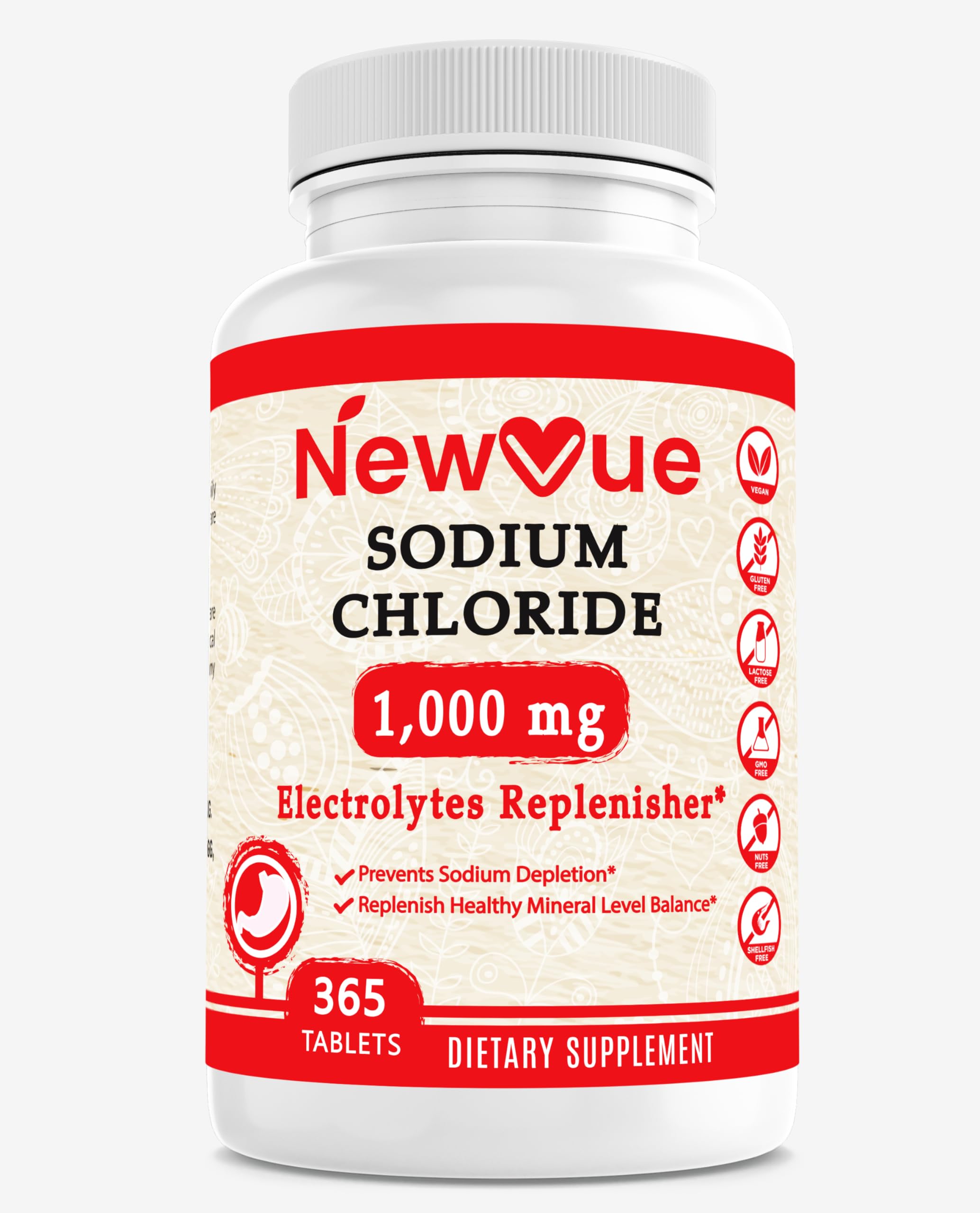 Amazon.com: NewVue Sodium Chloride 1000mg, 365 Tablets - Salt Tablets ...
