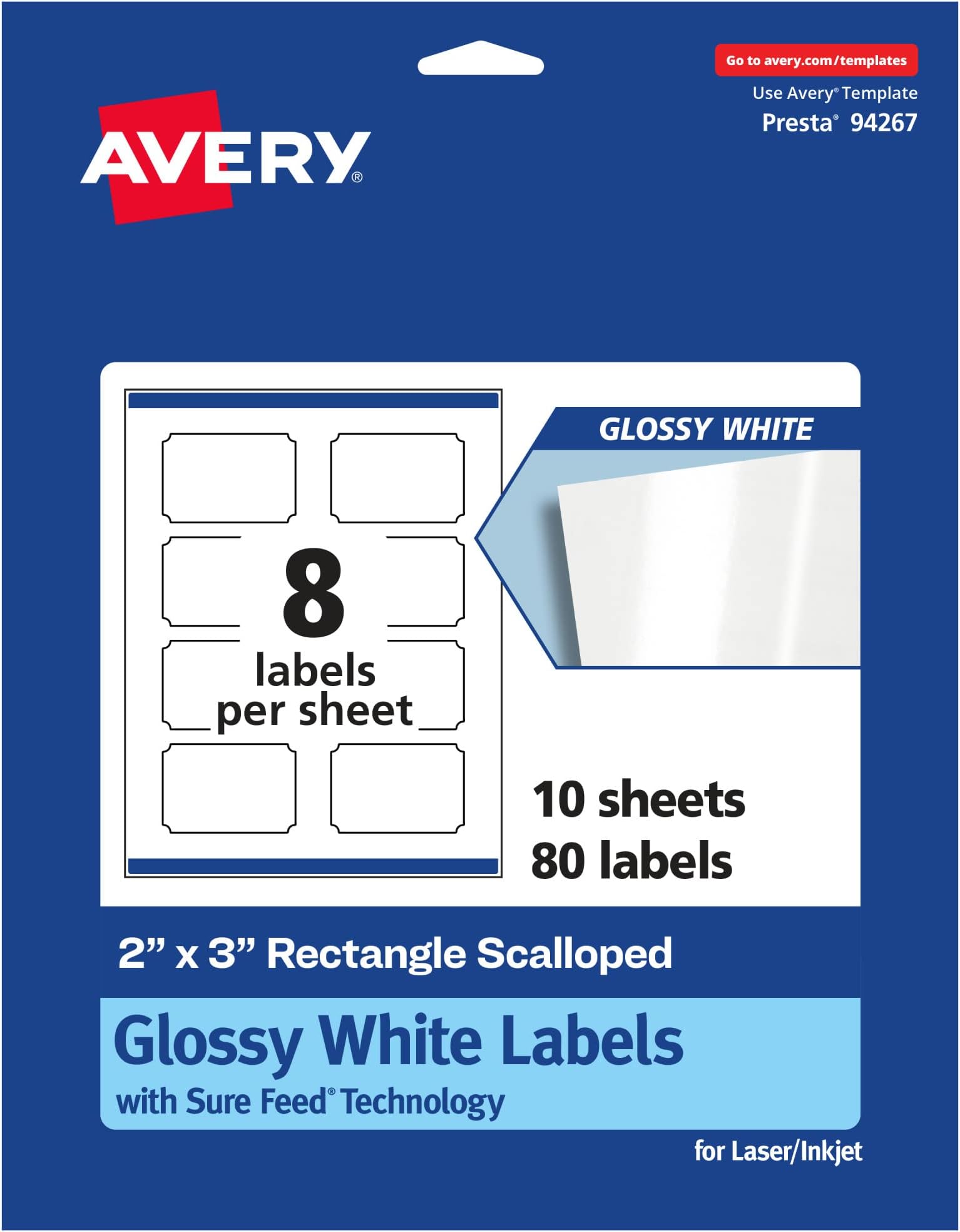 Amazon.com : Avery Glossy White Rectangle Scalloped Labels, Sure Feed ...