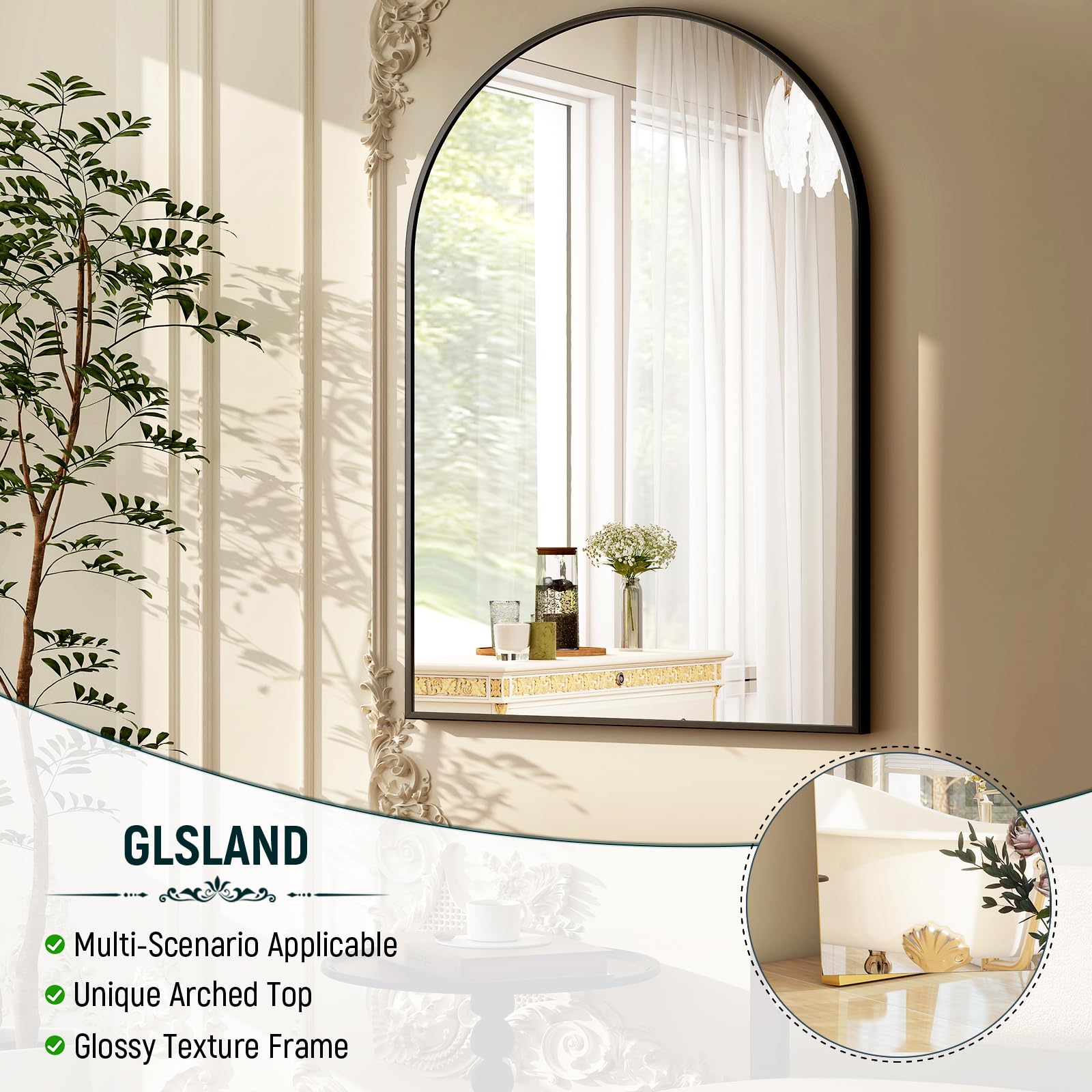 Snapklik.com : GLSLAND 26x38 Inch Arch Bathroom Mirror - Arched ...