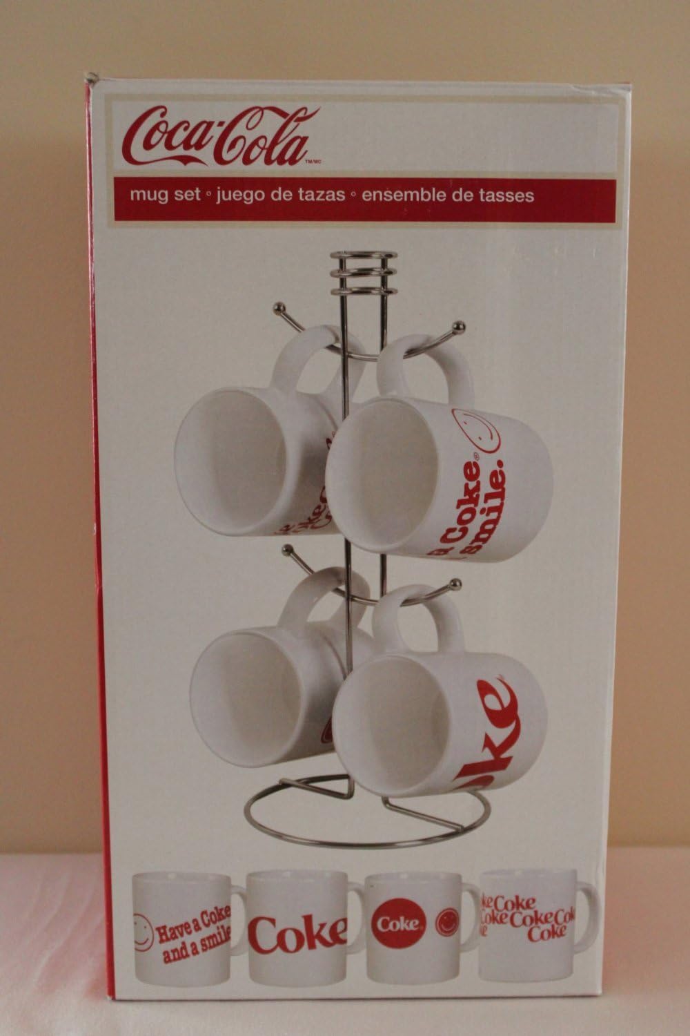 Amazon.com: Coca Cola Mug Set of 4 11 Oz with Metal Rack : Home & Kitchen